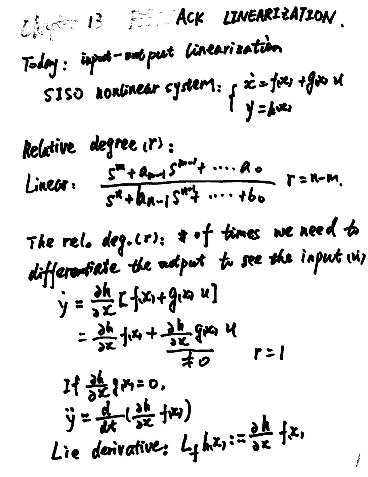Feedback Linearization Handwritten Notes Ecse 6420 Docsity