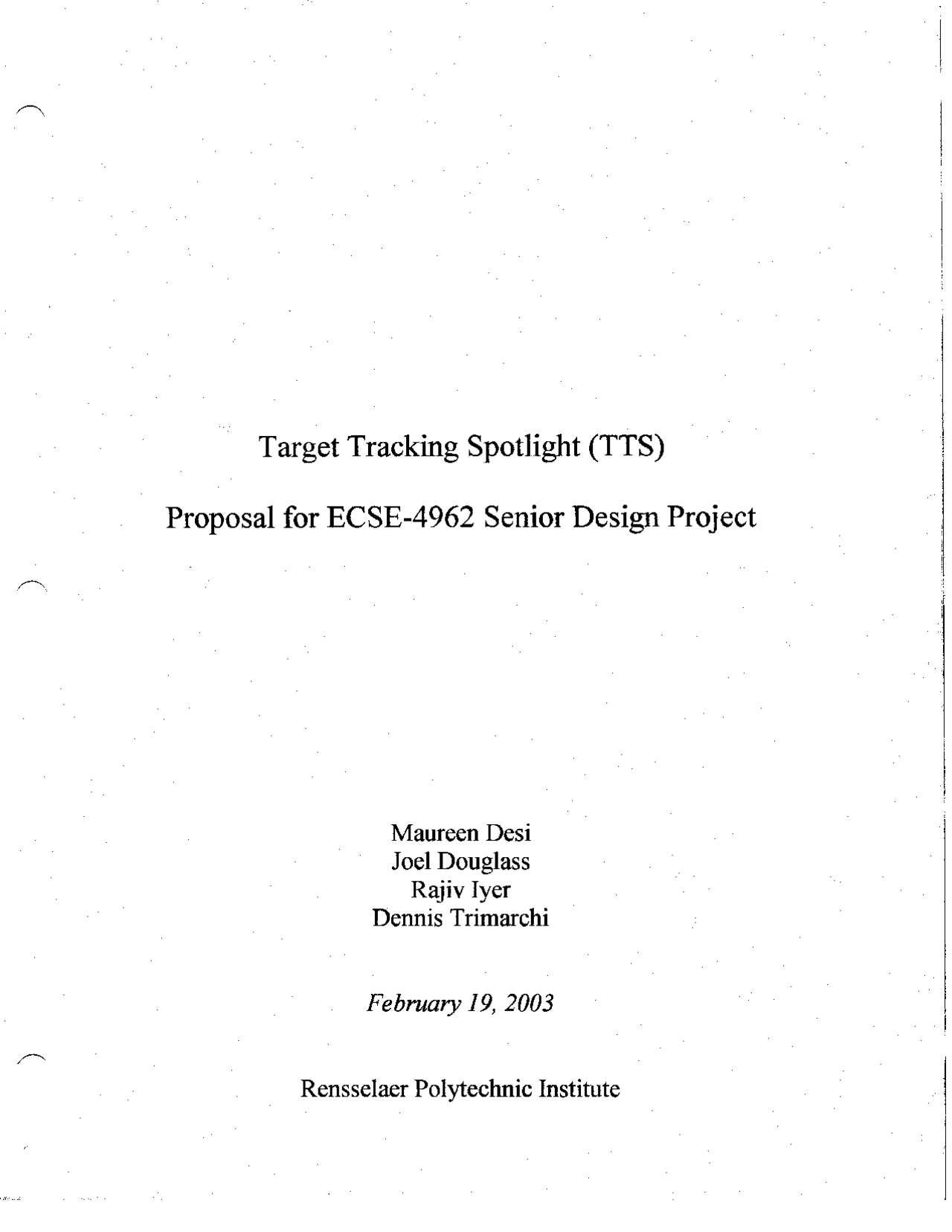 Target Tracking Spotlight Analog Design Ecse 4962 Docsity