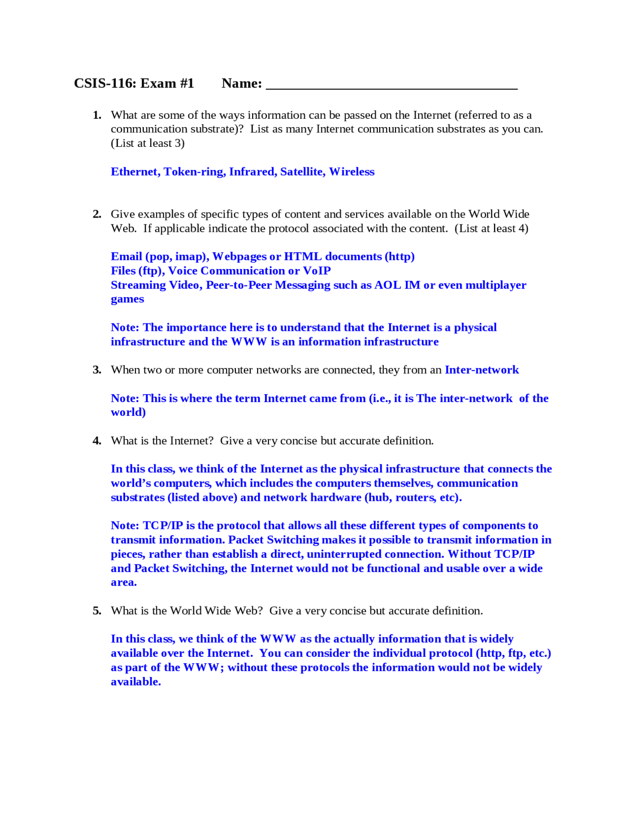 Survey Of Information Technology Solved Exam 1 Csis 116 Docsity