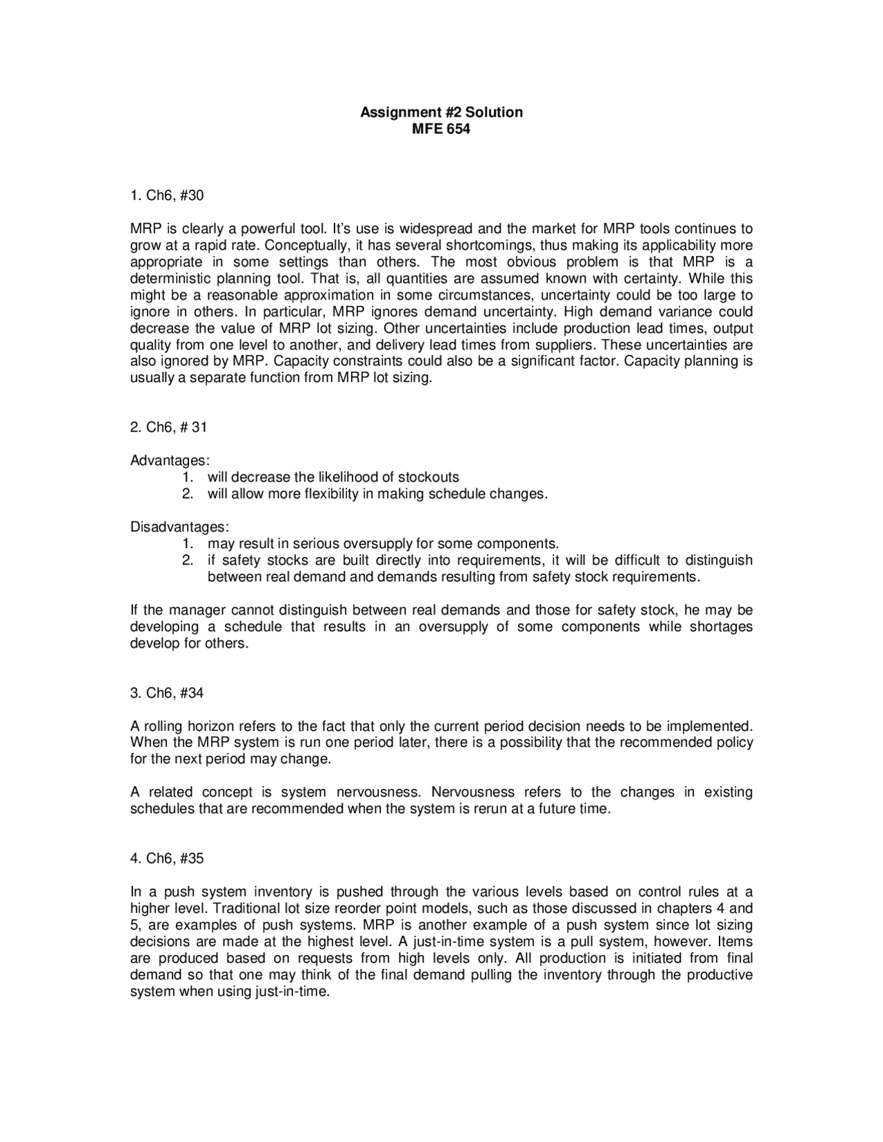 Production System Design And Control Assignment 2 Solved Mfe 654 Docsity