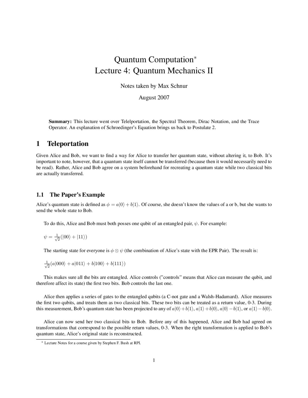 Quantum Teleportation and Outer Product Notation in Quantum Computing ...