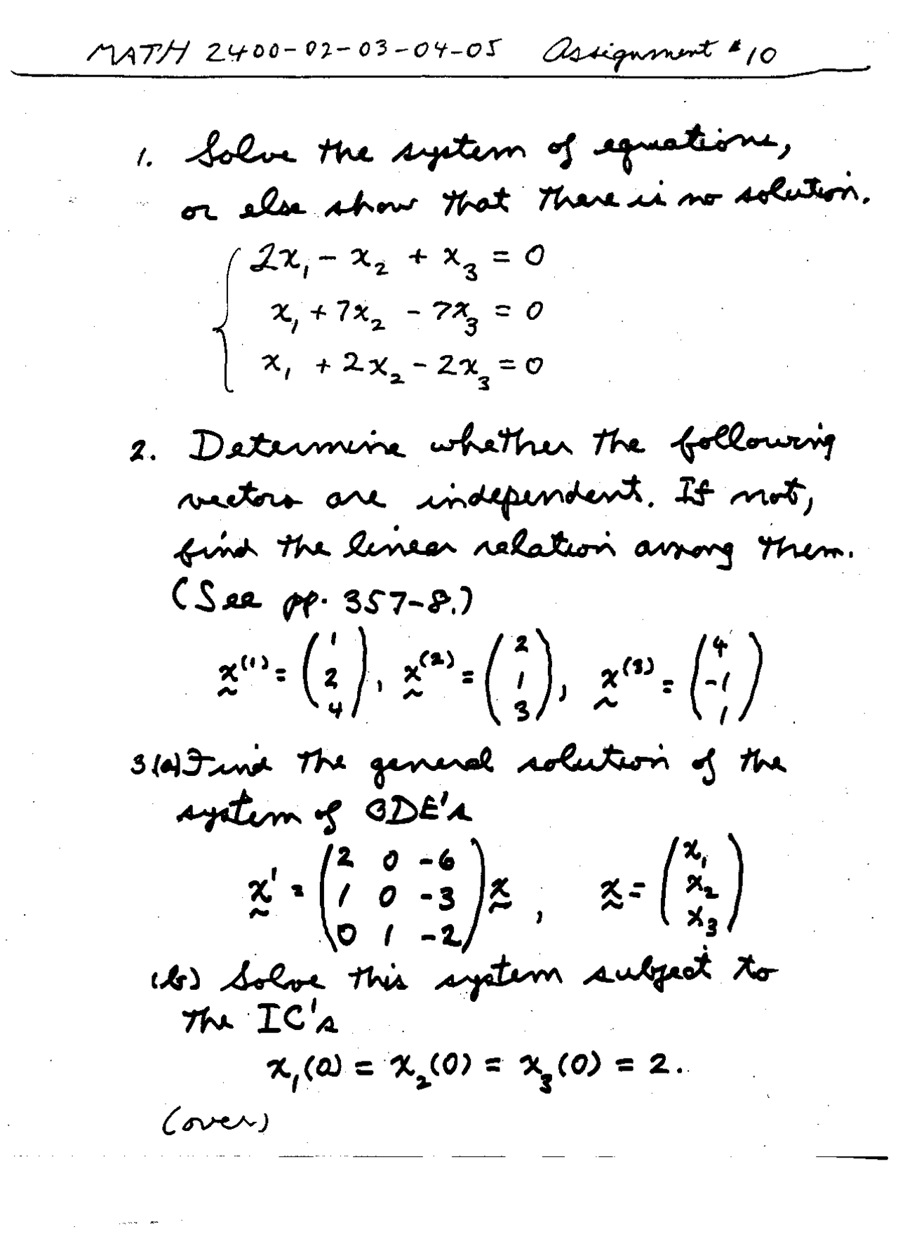 5 Problems on Introduction to Differential Equations - Assignment 10 ...