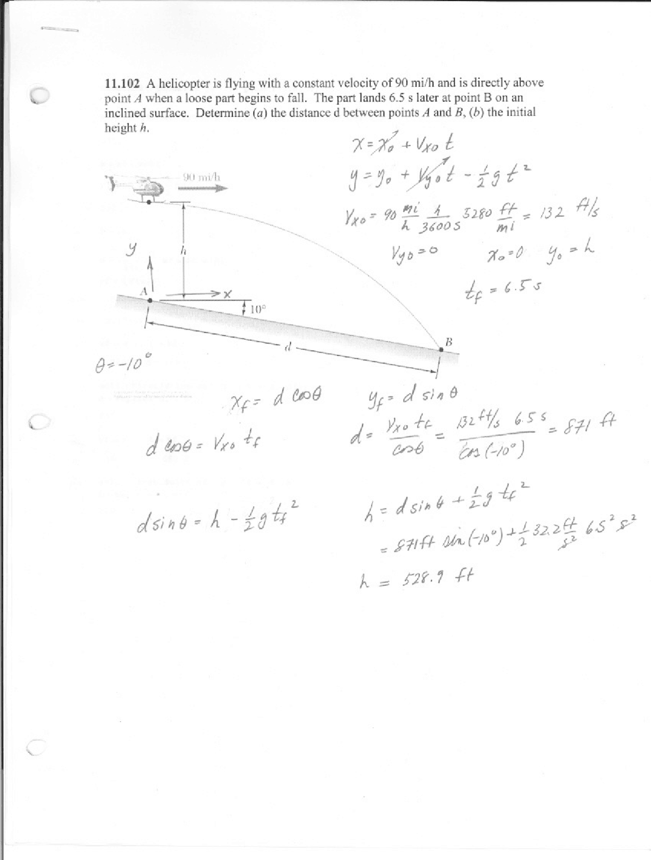 Determine Distance Height Problem With Solution Engr 2090 Docsity