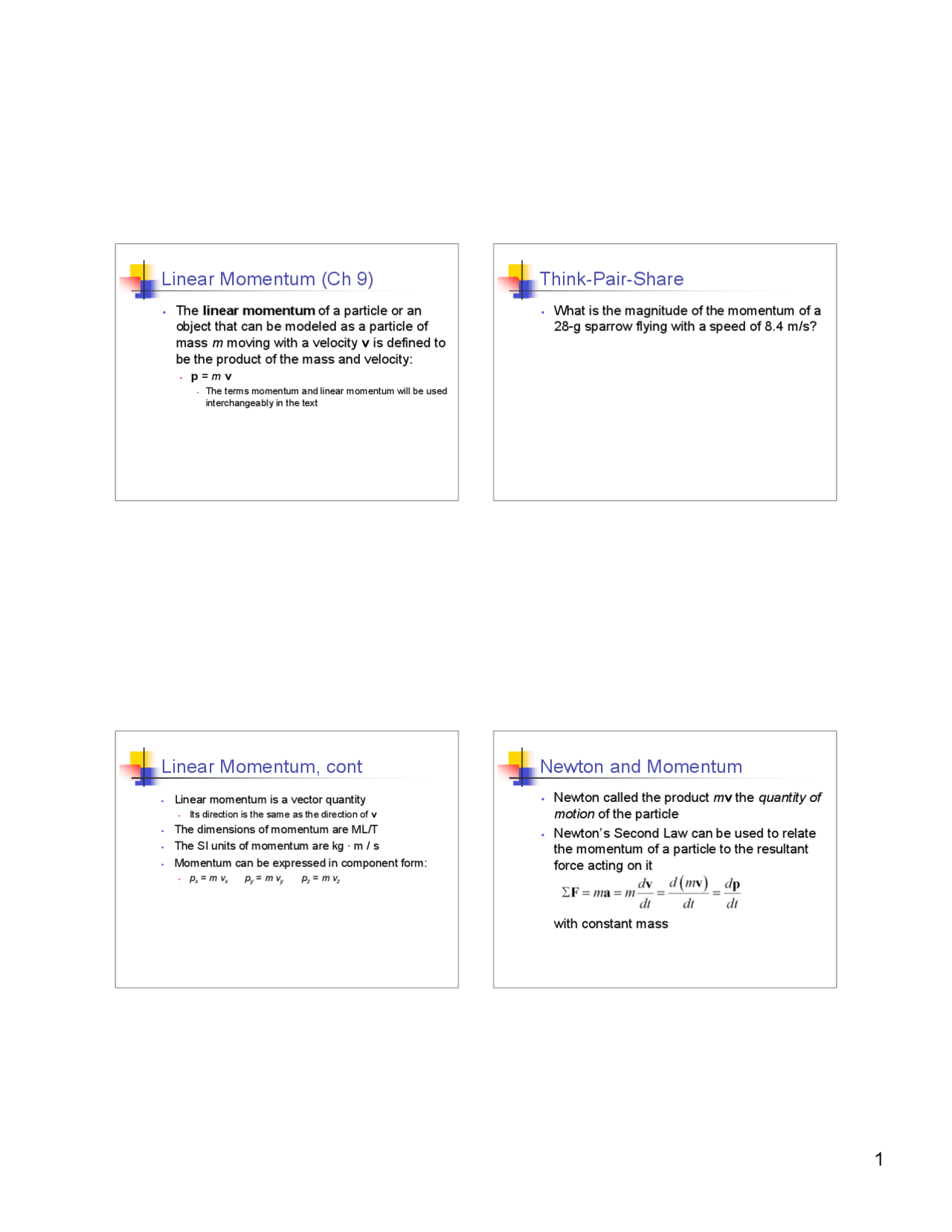 Linear Momentum Lecture Slides Phys 130 Docsity