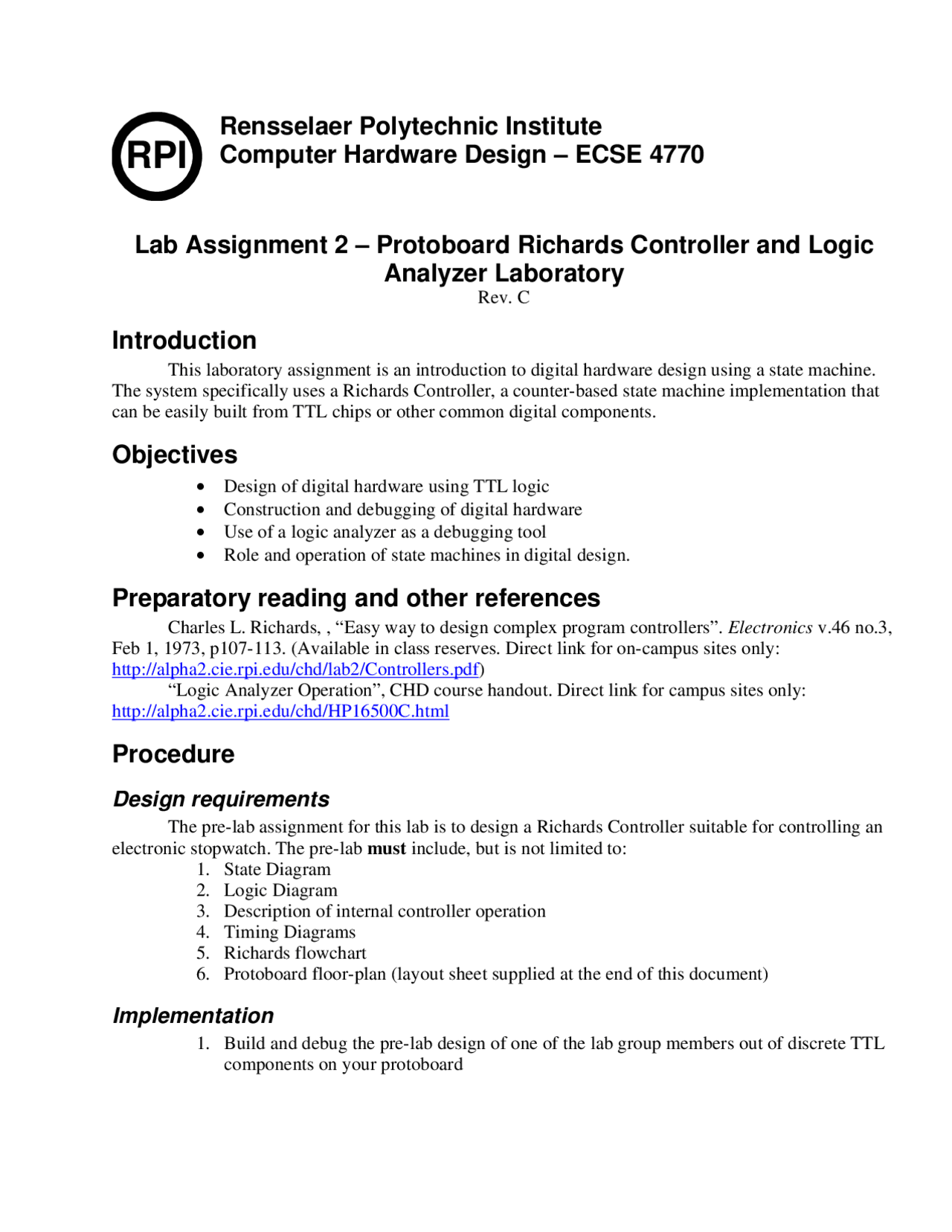 Protoboard Richards Controller And Logic Analyzer Laboratory Ecse