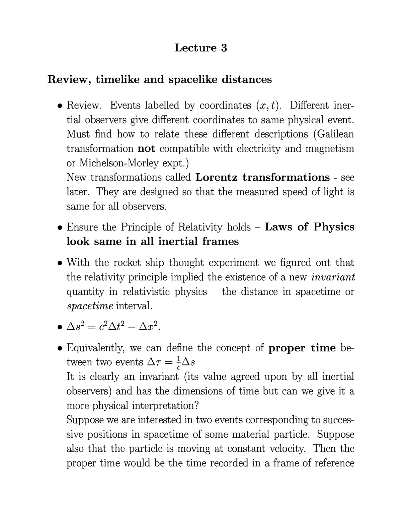 Review Timelike And Spacelike Distances Lecture Notes Phy 312