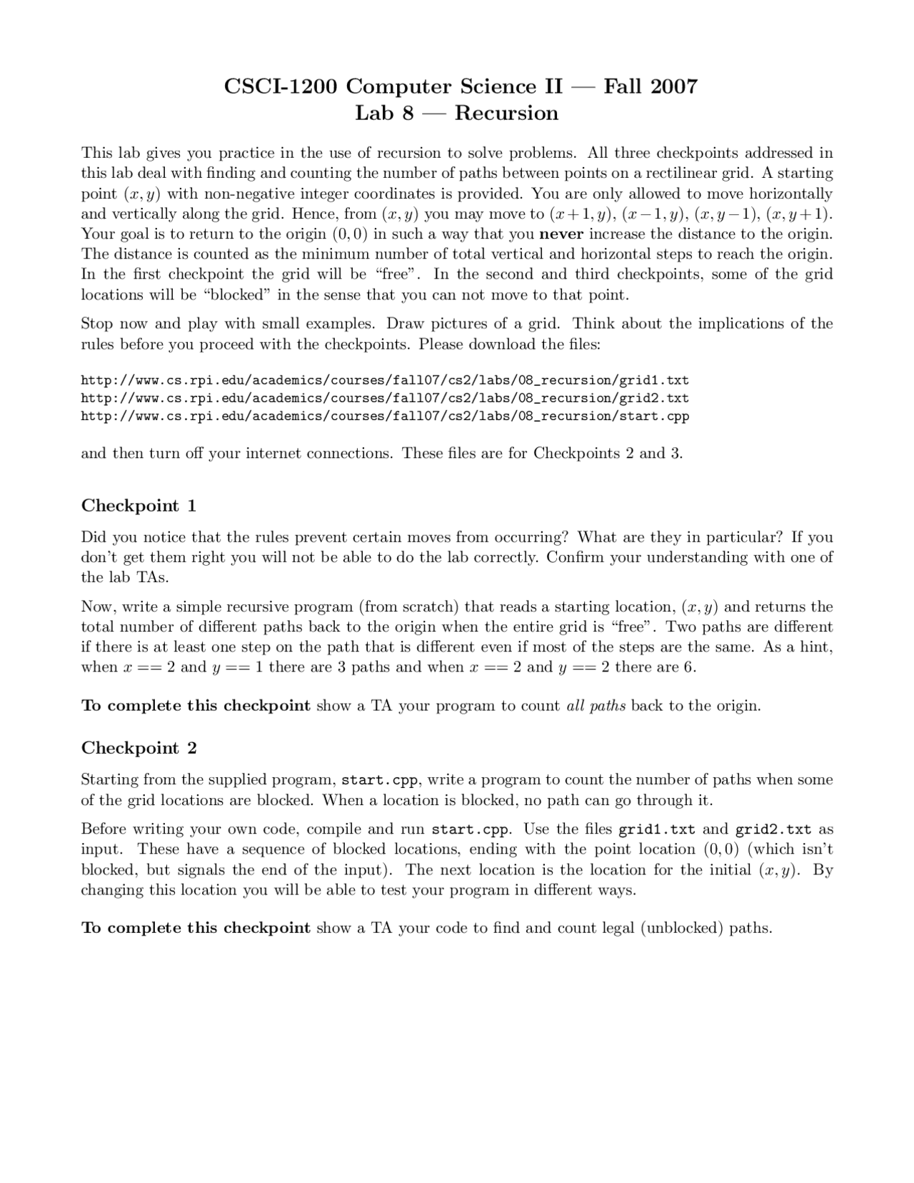 Recursion Laboratory 8 Data Structures Csci 1200 Docsity