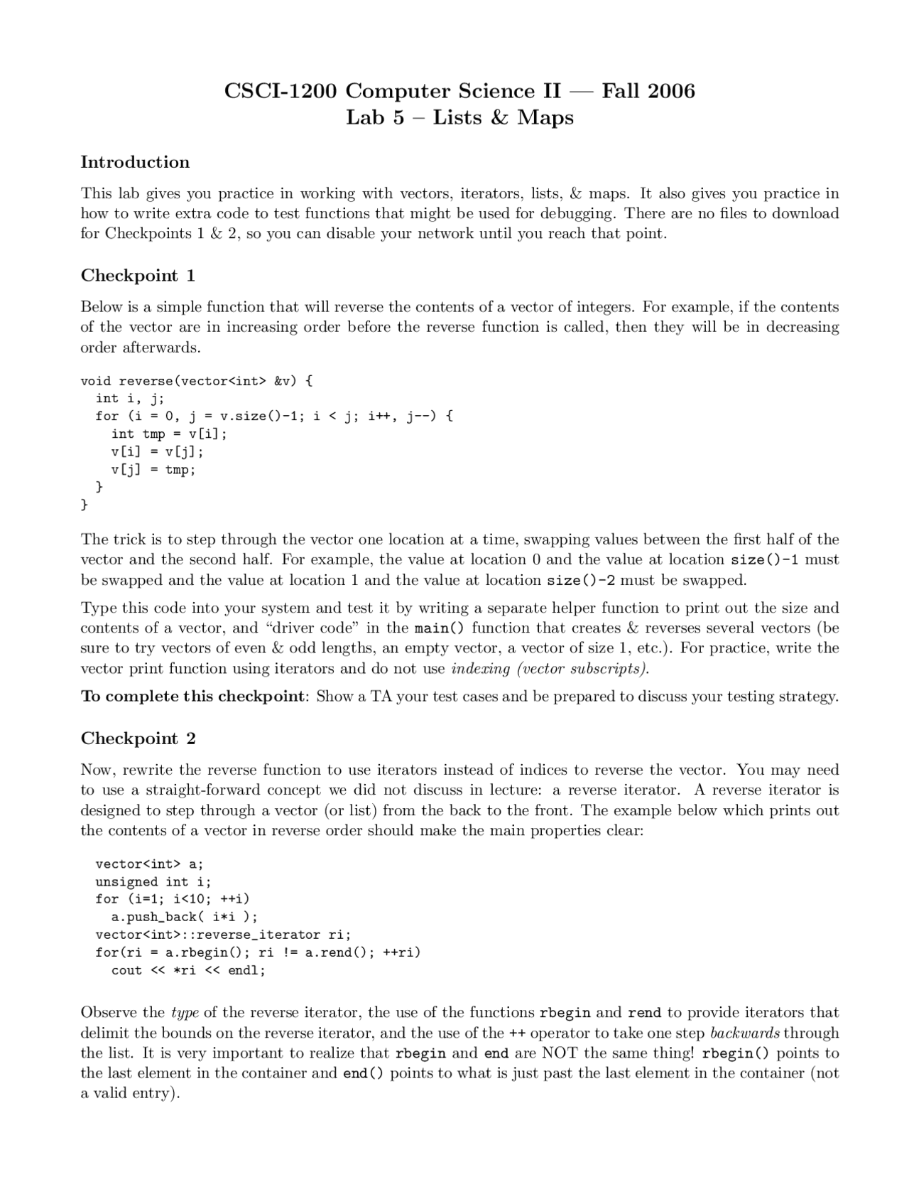 Introduction To Computer Science Ii In Data Structures Csci 1200 0175