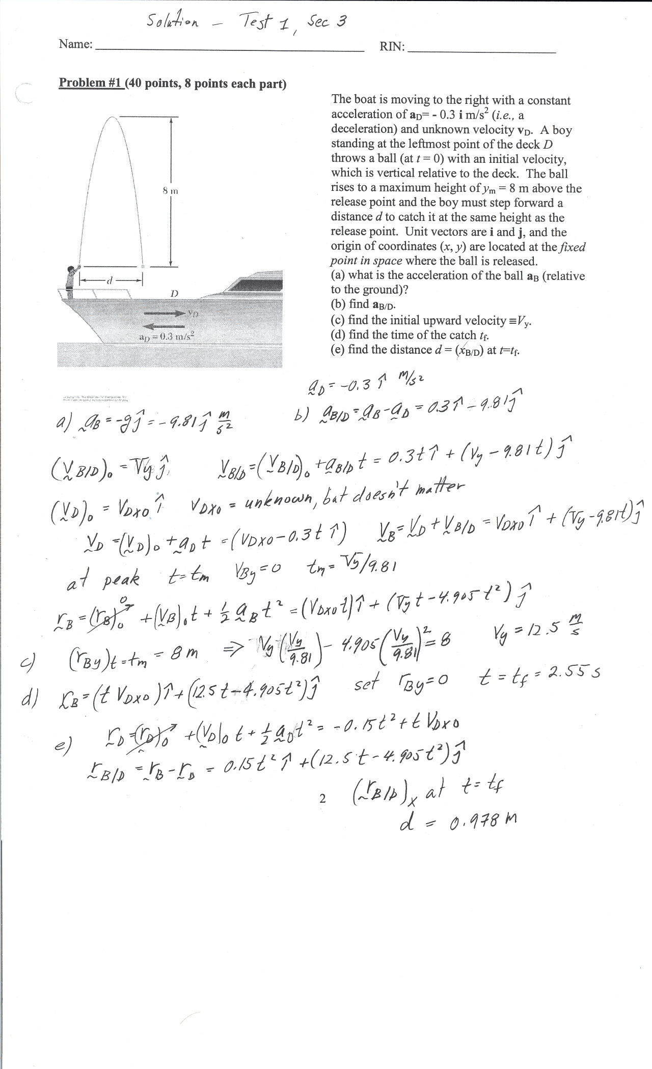 Test 1 Solved Exam Engineering Dynamics Engr 2090 Docsity
