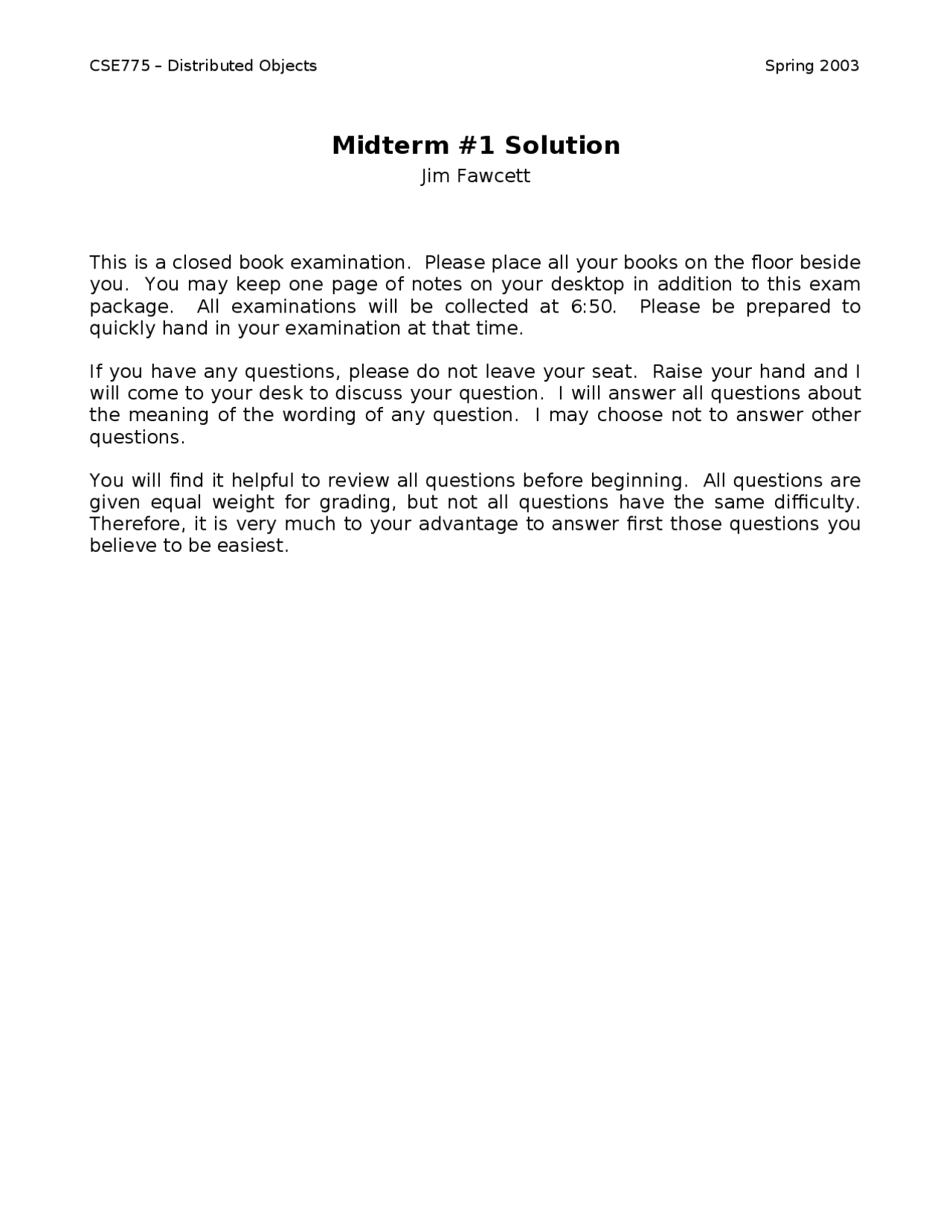 Midterm 1 Solutions Distributed Objects Cse 775 Docsity