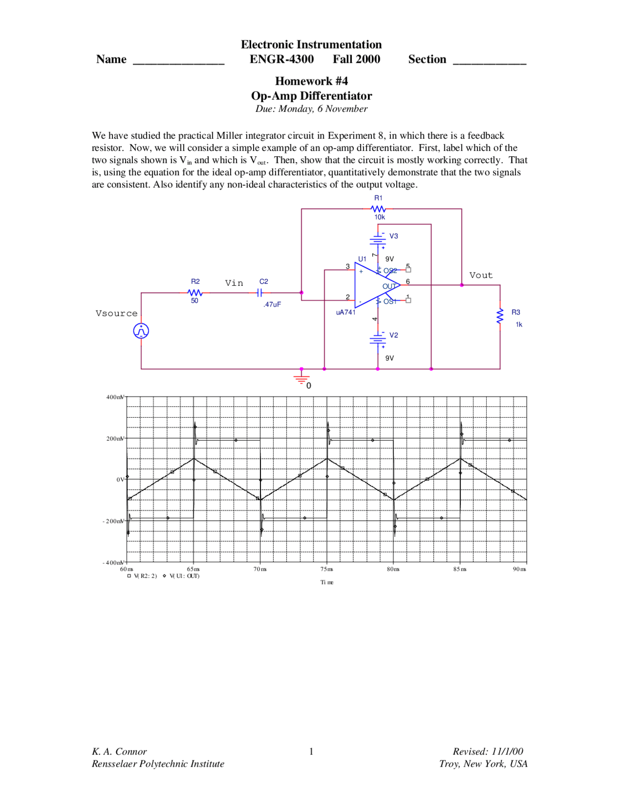 Operational Amplifier Differentiator Homework 4 Fall 2000 Engr