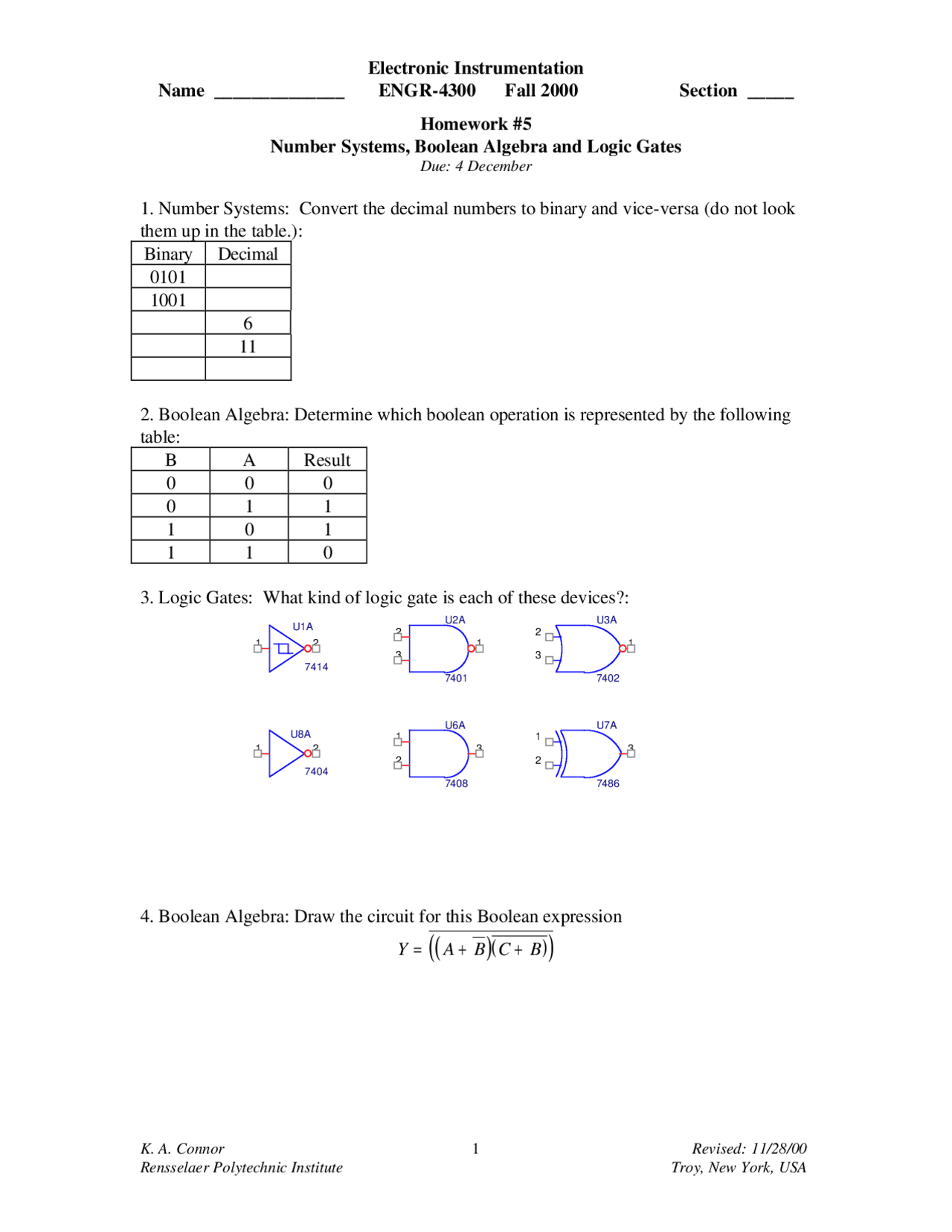 Number Systems, Boolean Algebra and Logic Gates - Homework 5 | ENGR ...