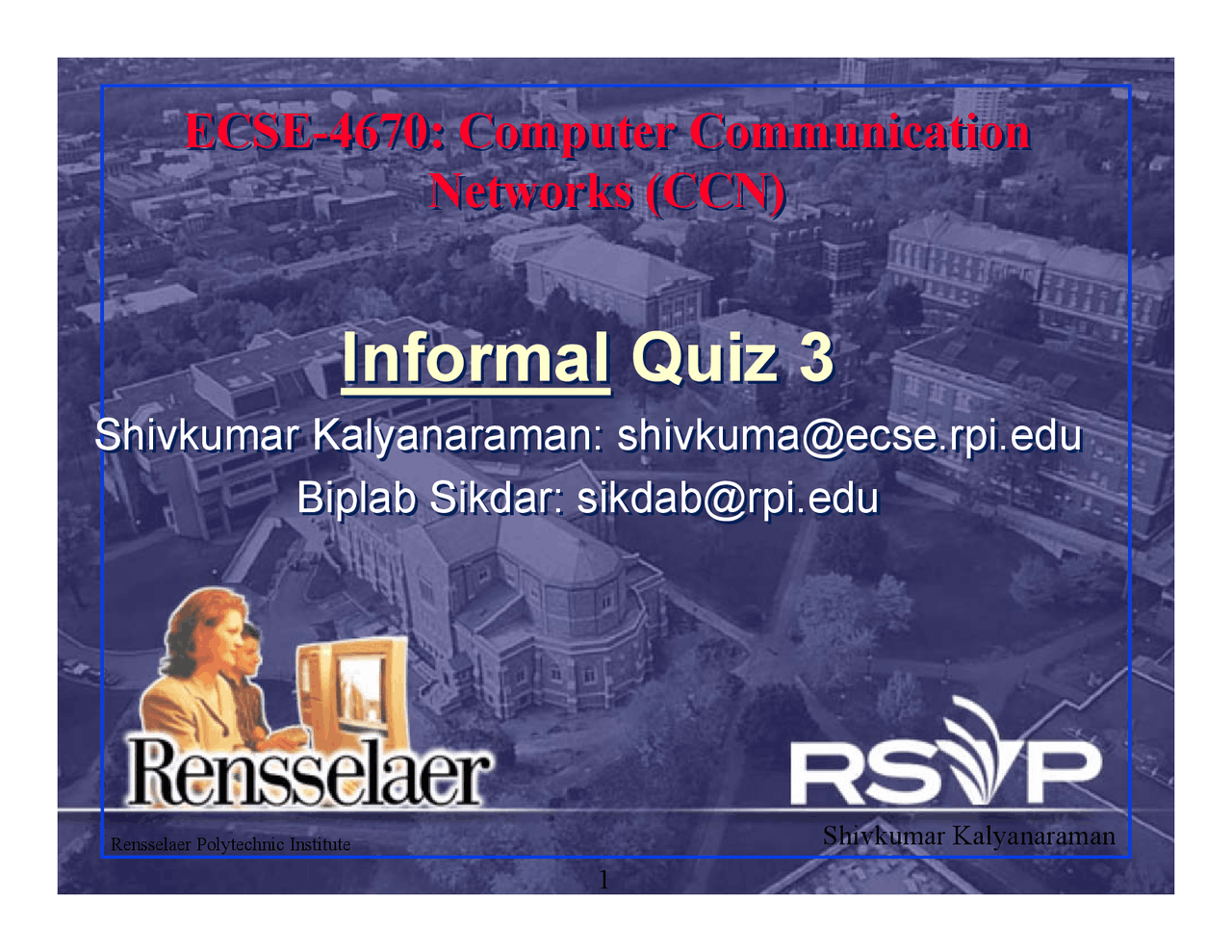 Informal Quiz 3 Computer Communication Networks Ecse 4670 Docsity