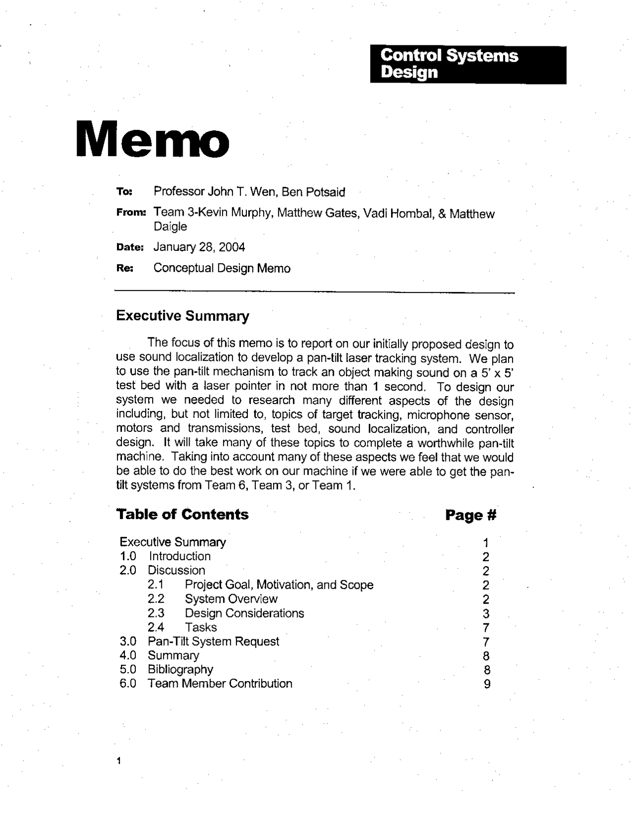 Project on Memo - Control System Design | ECSE 4962 - Docsity