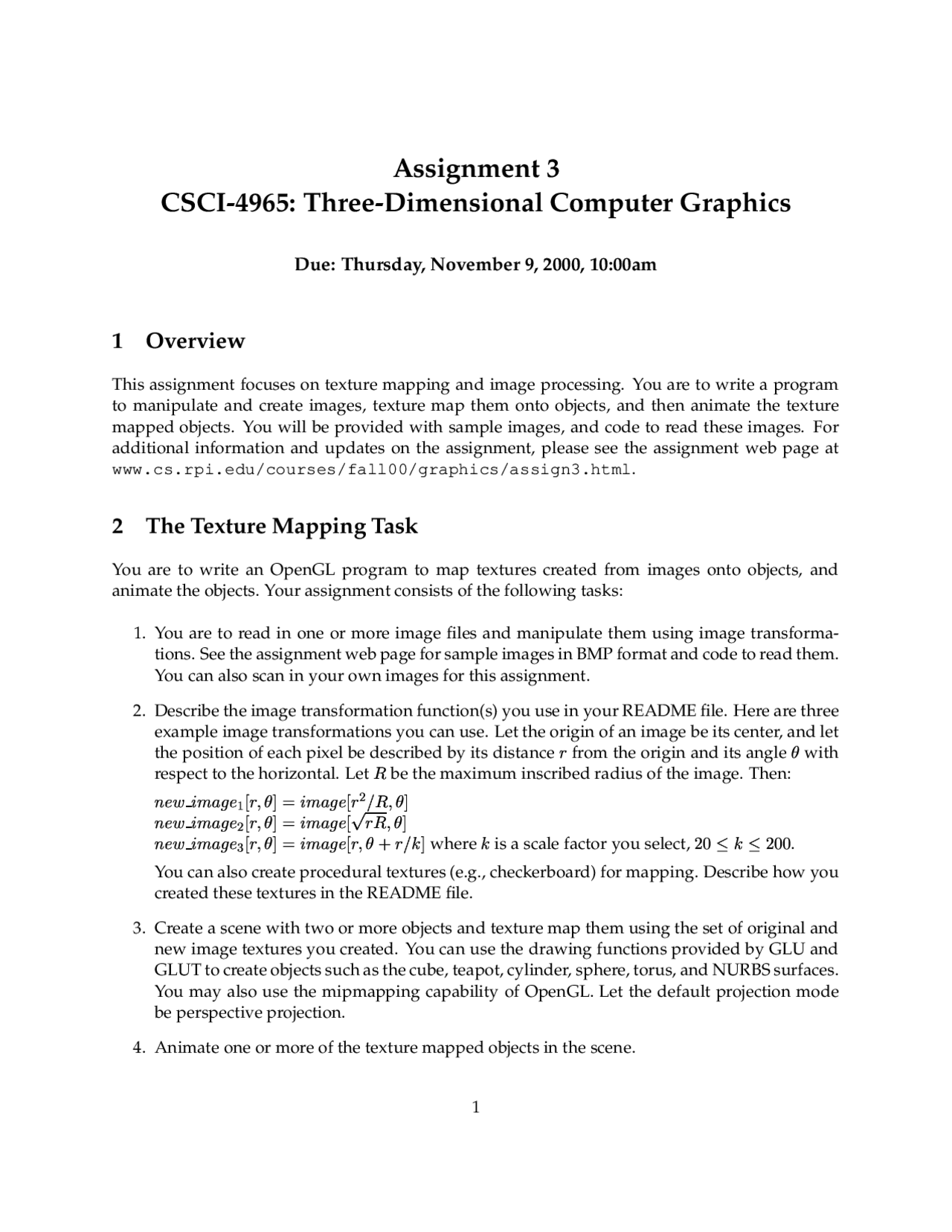 Three-Dimensional Computer Graphics - Assignment 3 | CSCI 4965 - Docsity