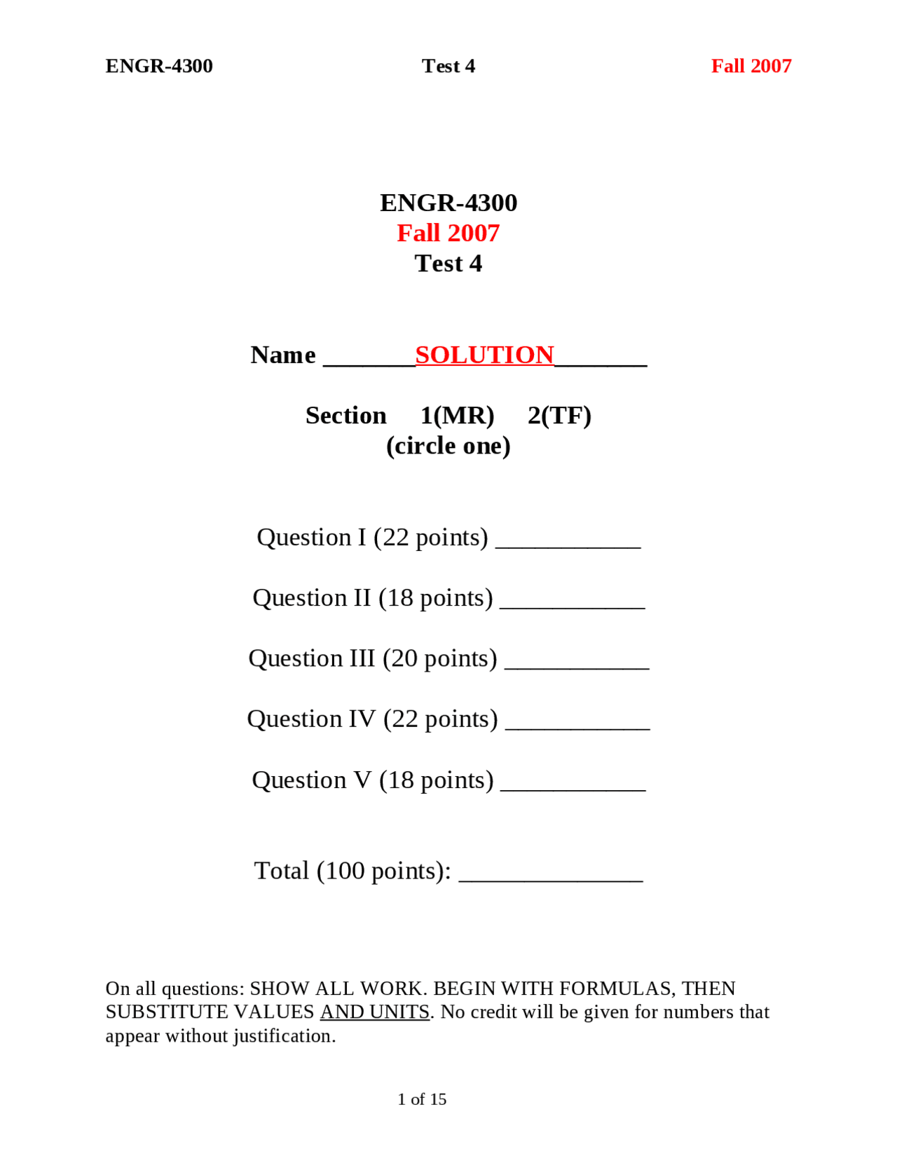 Solutions For Exam 4 Electronic Instrumentation Engr 4300 Docsity