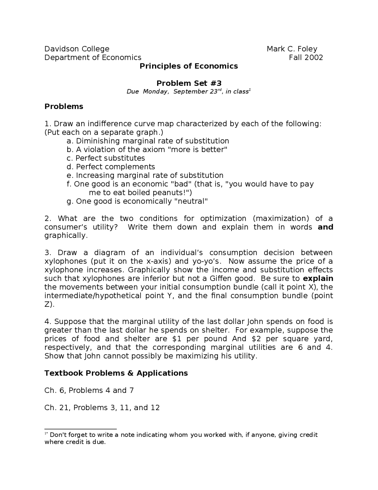 Introductory Economics Problem Set 3 Fall 2002 Eco 101 Docsity