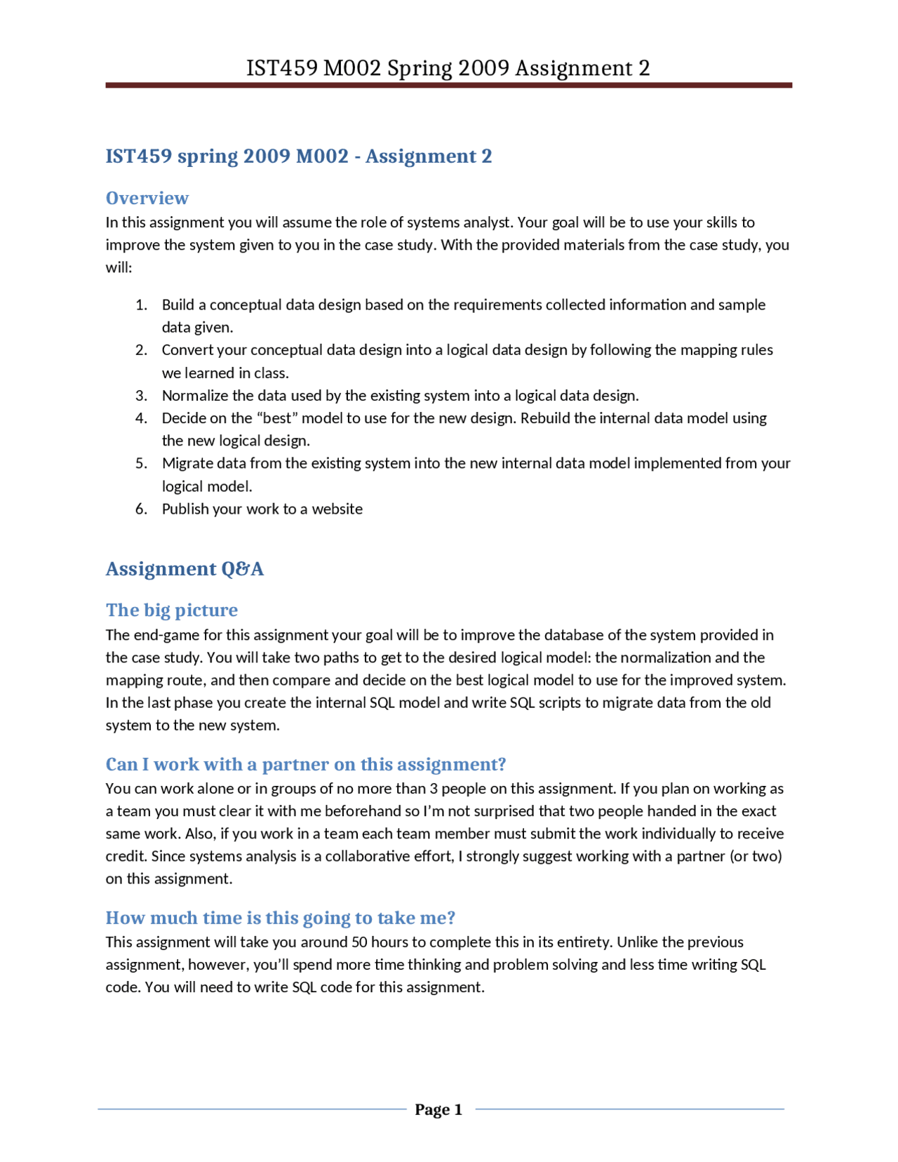 Assignment On Introduction To Database Management Systems Ist 459