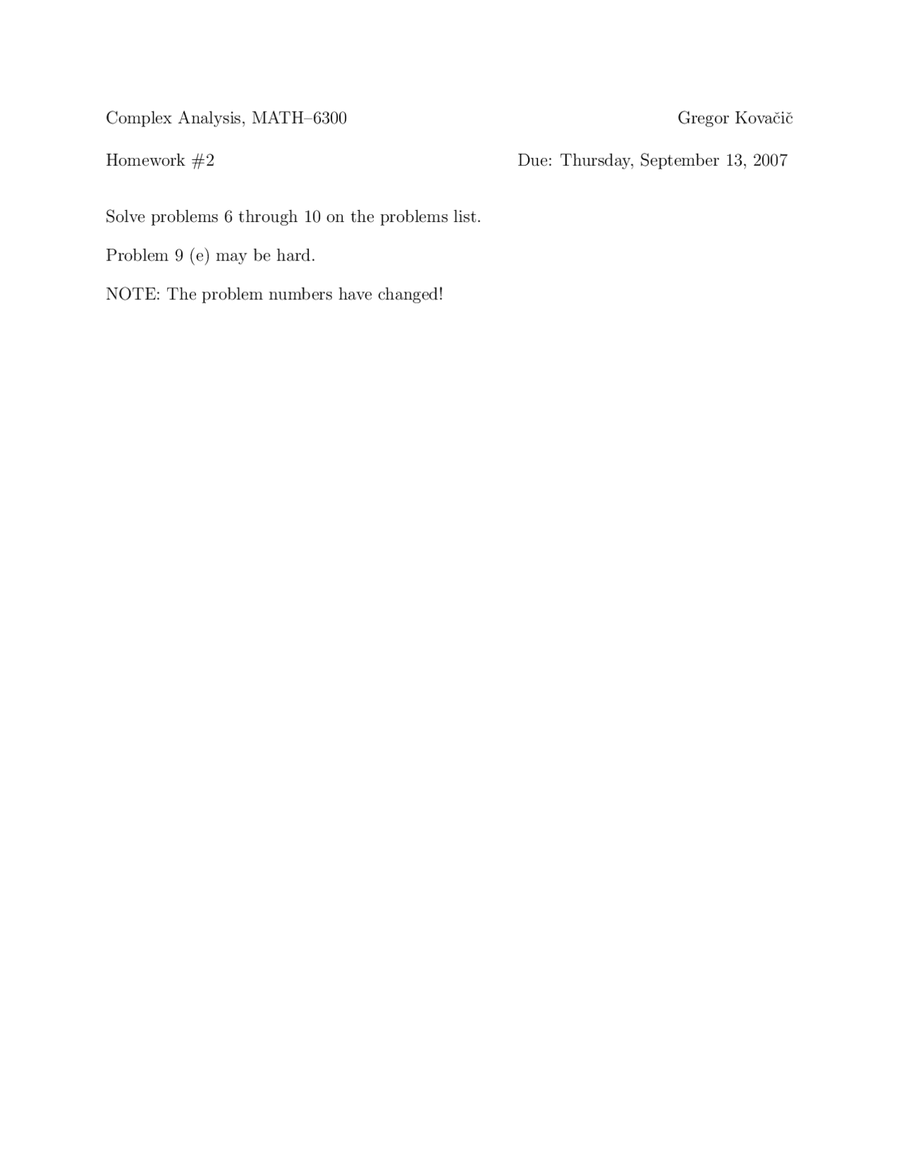 Assignment 2 Questions Complex Analysis Math 6300 Docsity