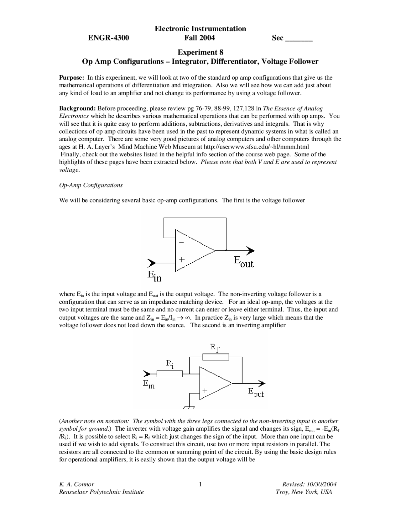 Op Amp Configurations Integrator Differentiator Voltage Follower