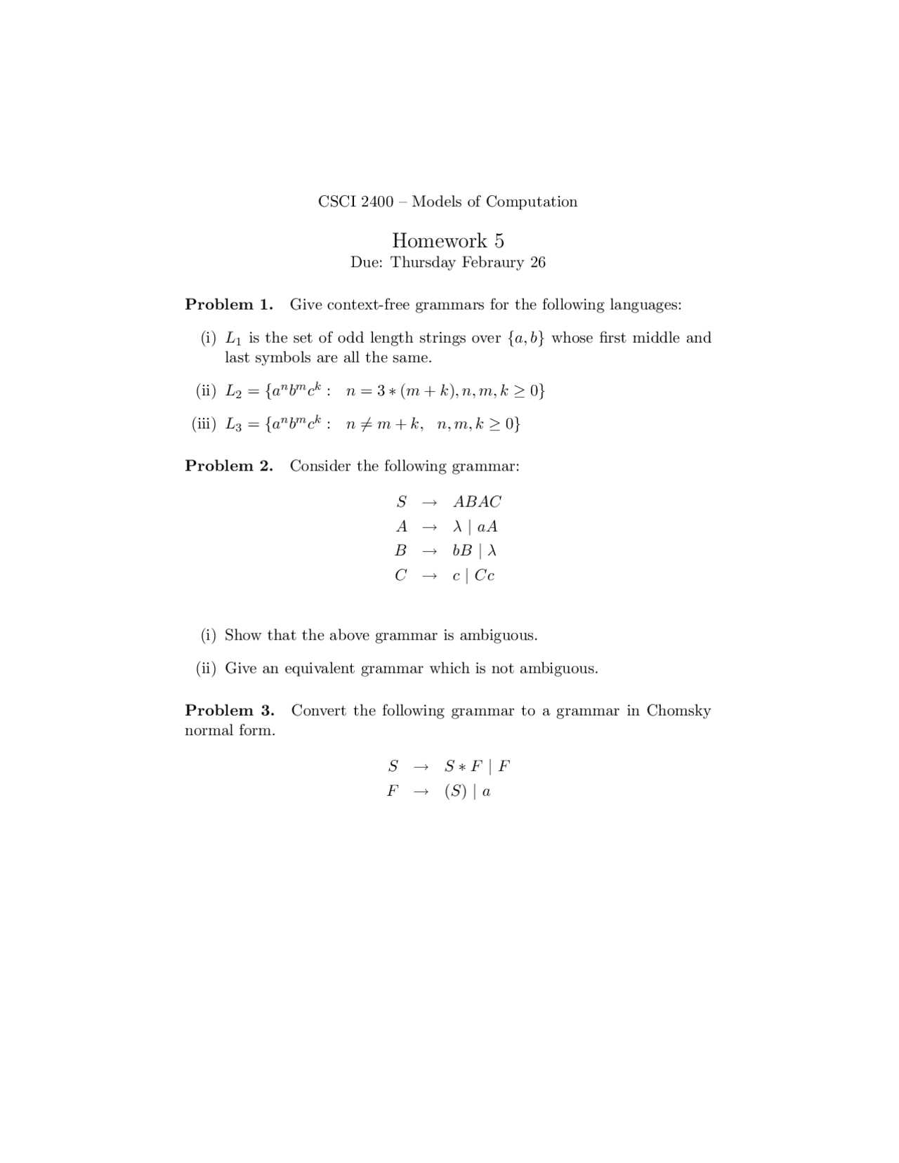 3 Problems On Models Of Computation Homework 5 Csci 2400 Docsity 1063