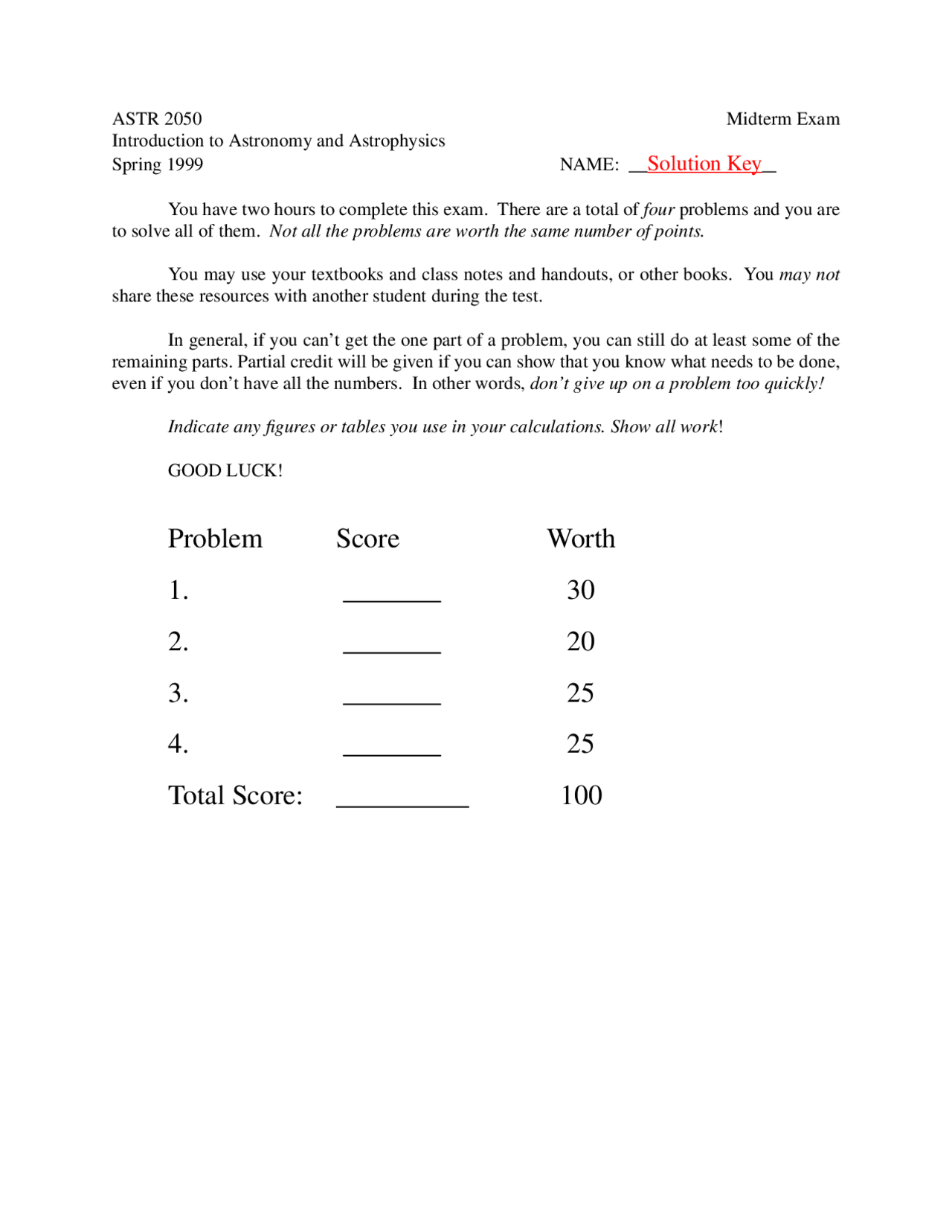 4 Solved Problems On Astronomy And Astrophysics Midterm Exam Astr