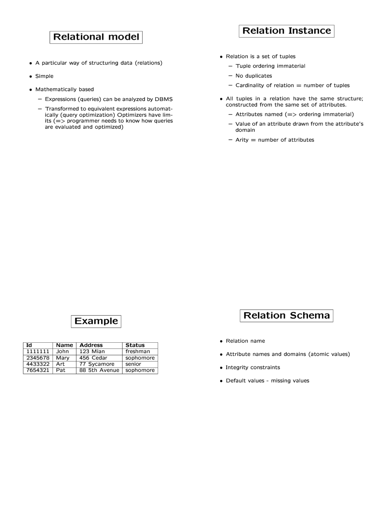 Relational Model Relation Instance Relations Schema Cs 387 Docsity
