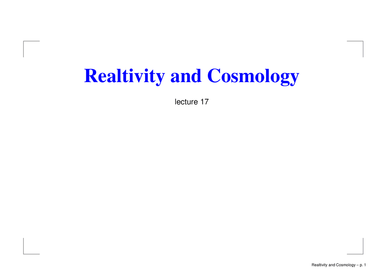 Relativity And Cosmology Einstein And Beyond Lecture Slides Phy