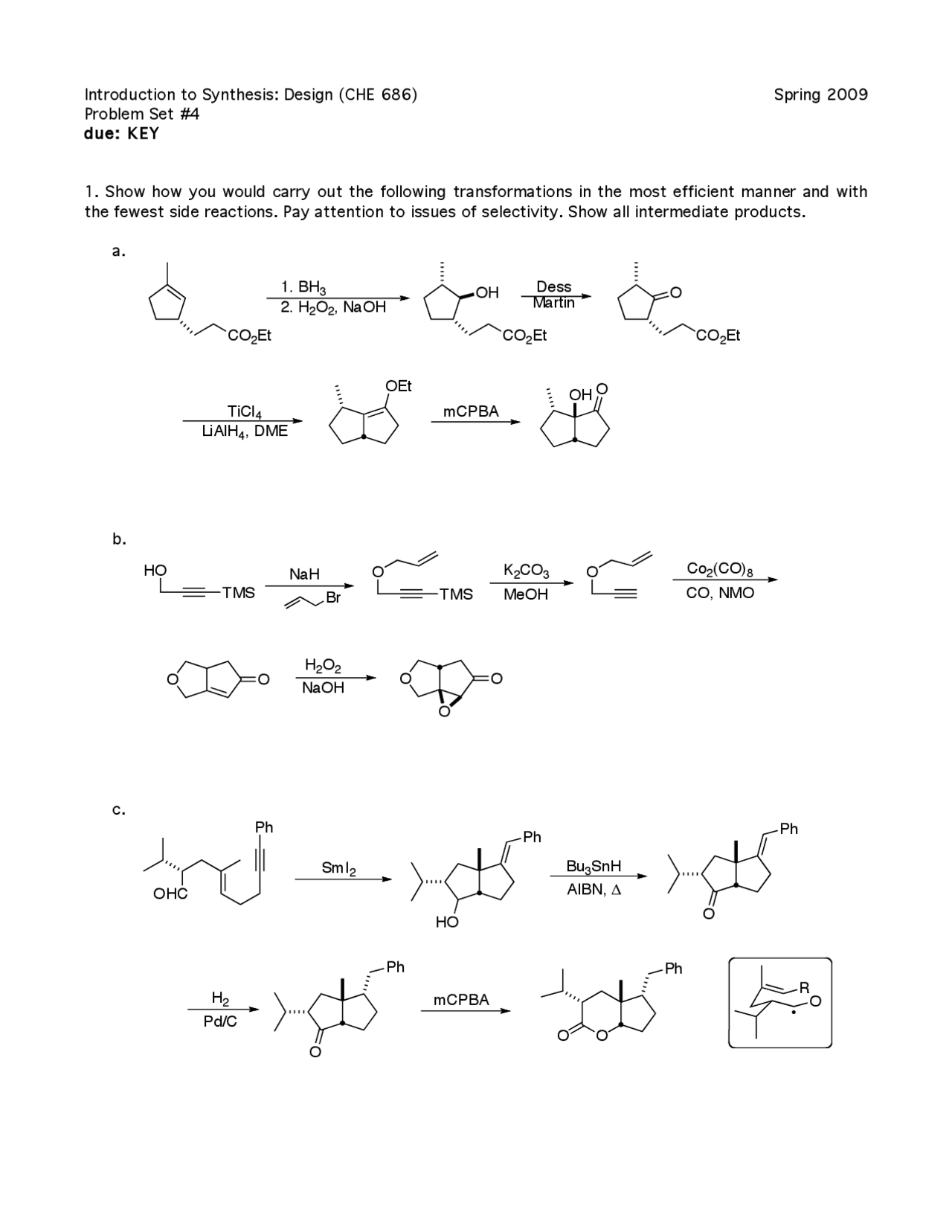 Problem Set 4 Questions Advanced Organic Synthesis Design Che 686