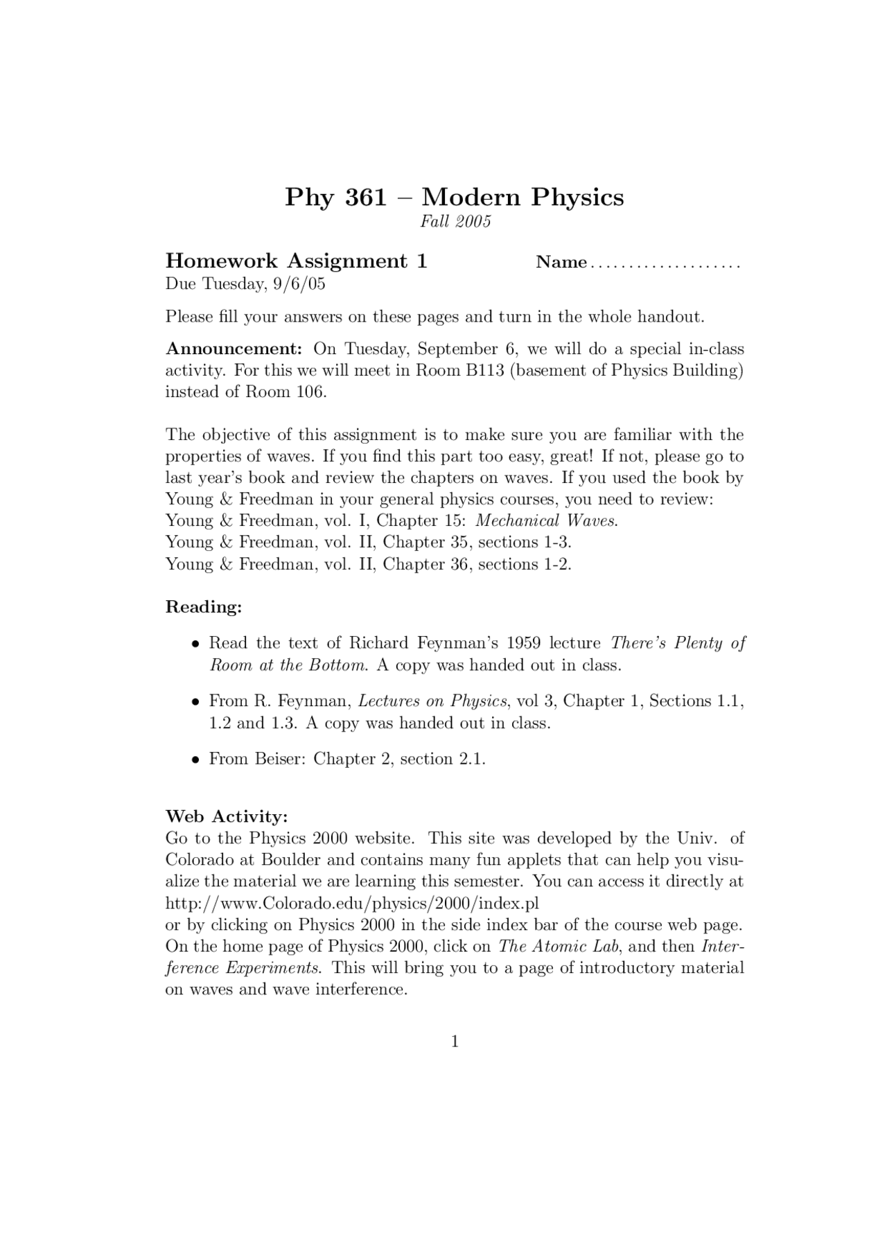 Homework Assignment 1 Questions Introduction To Modern Physics Phy