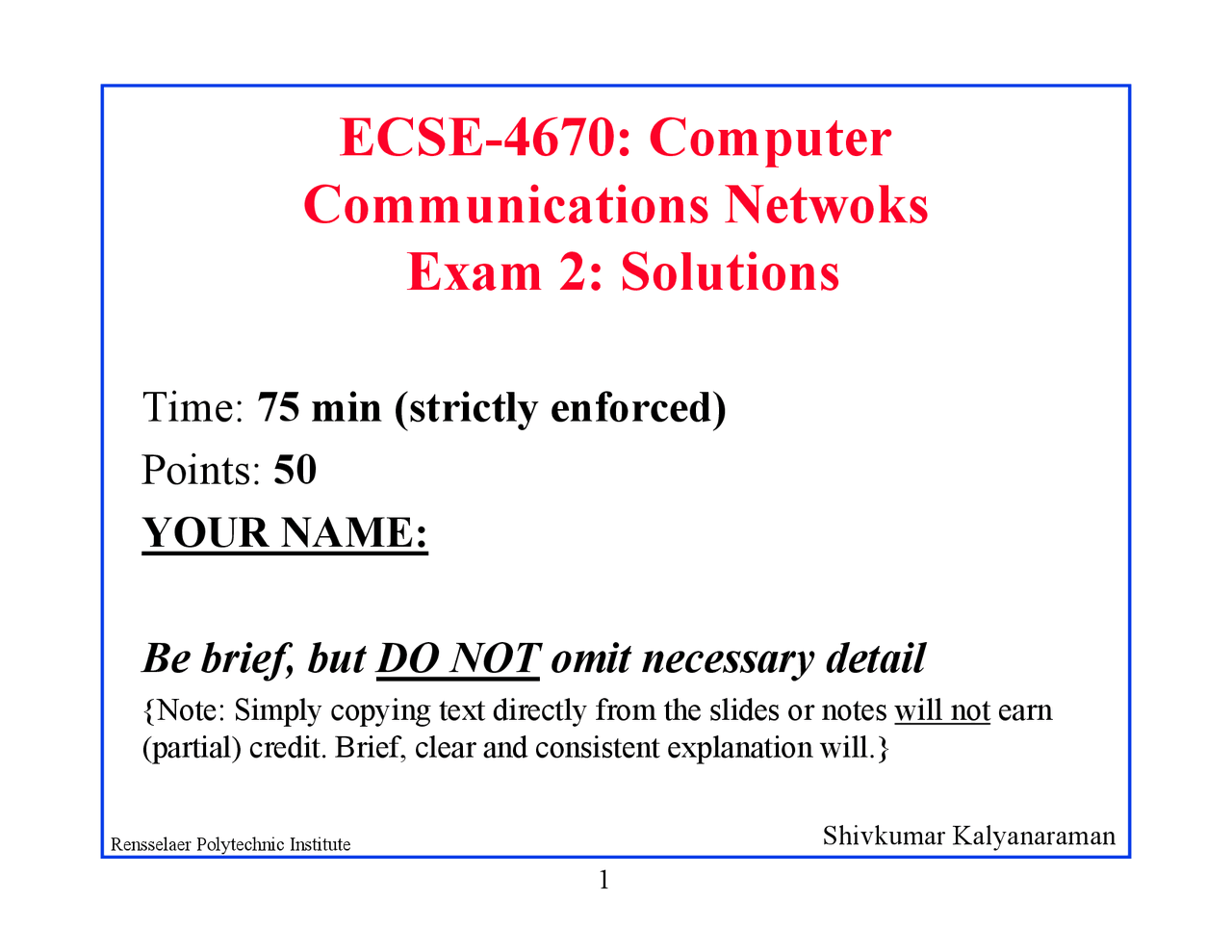 Computer Communication Networks Lecture Slides Ecse 4670 Docsity