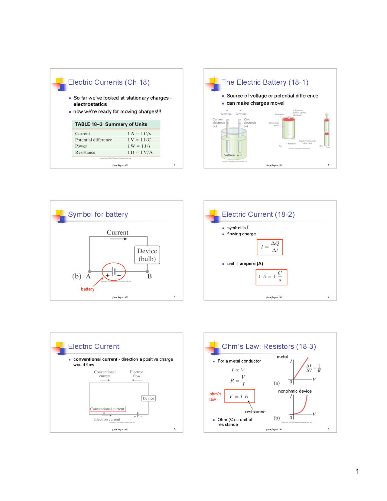 Electric Currents And Battery Lecture Slides Phys 120 Docsity