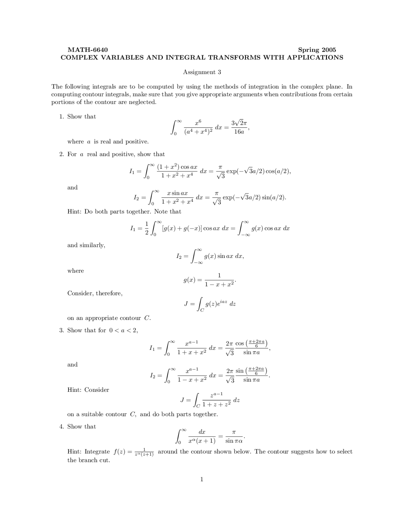 Solved Questions For Assignment 3 Complex Variable Integral Transform Math 6640