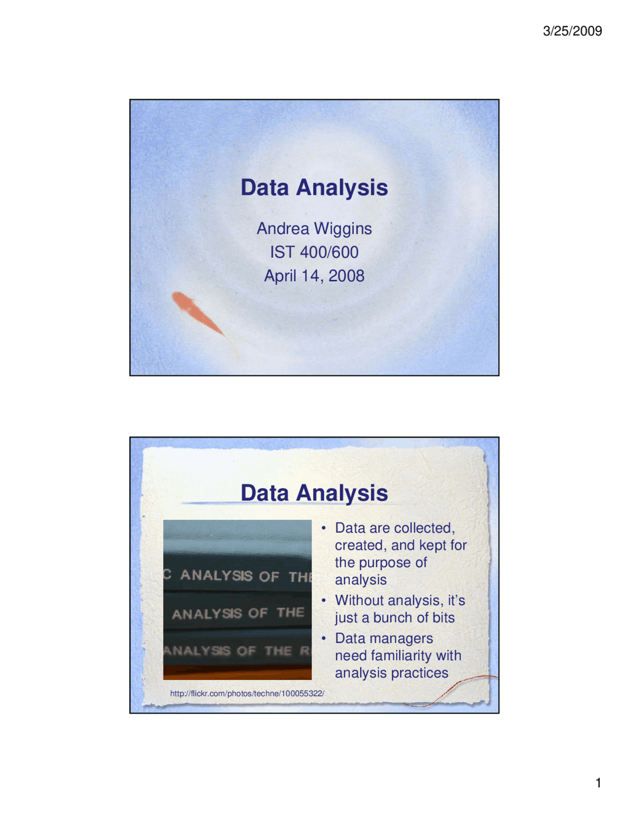 Data Analysis Lecture Slides Fall 2008 Ist 400 Docsity