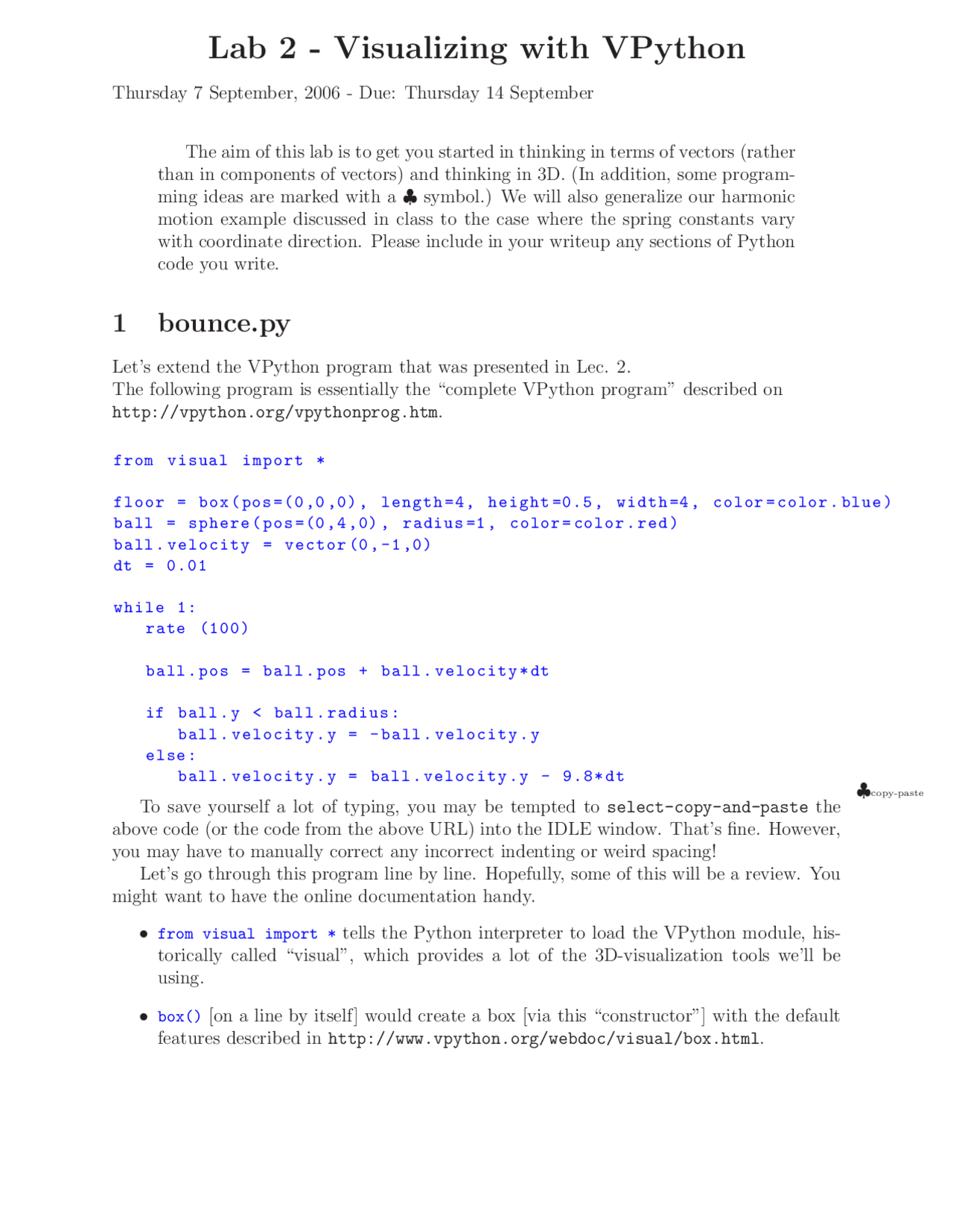 Visualizing With Vpython Science And Computers I Lab 2 Phy 307 Docsity