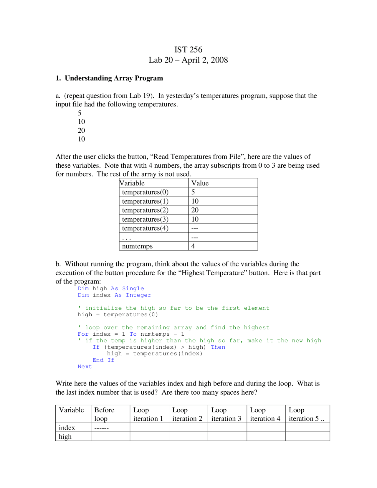 Lab Report 21 Understanding Array Problems Ist 256 Docsity