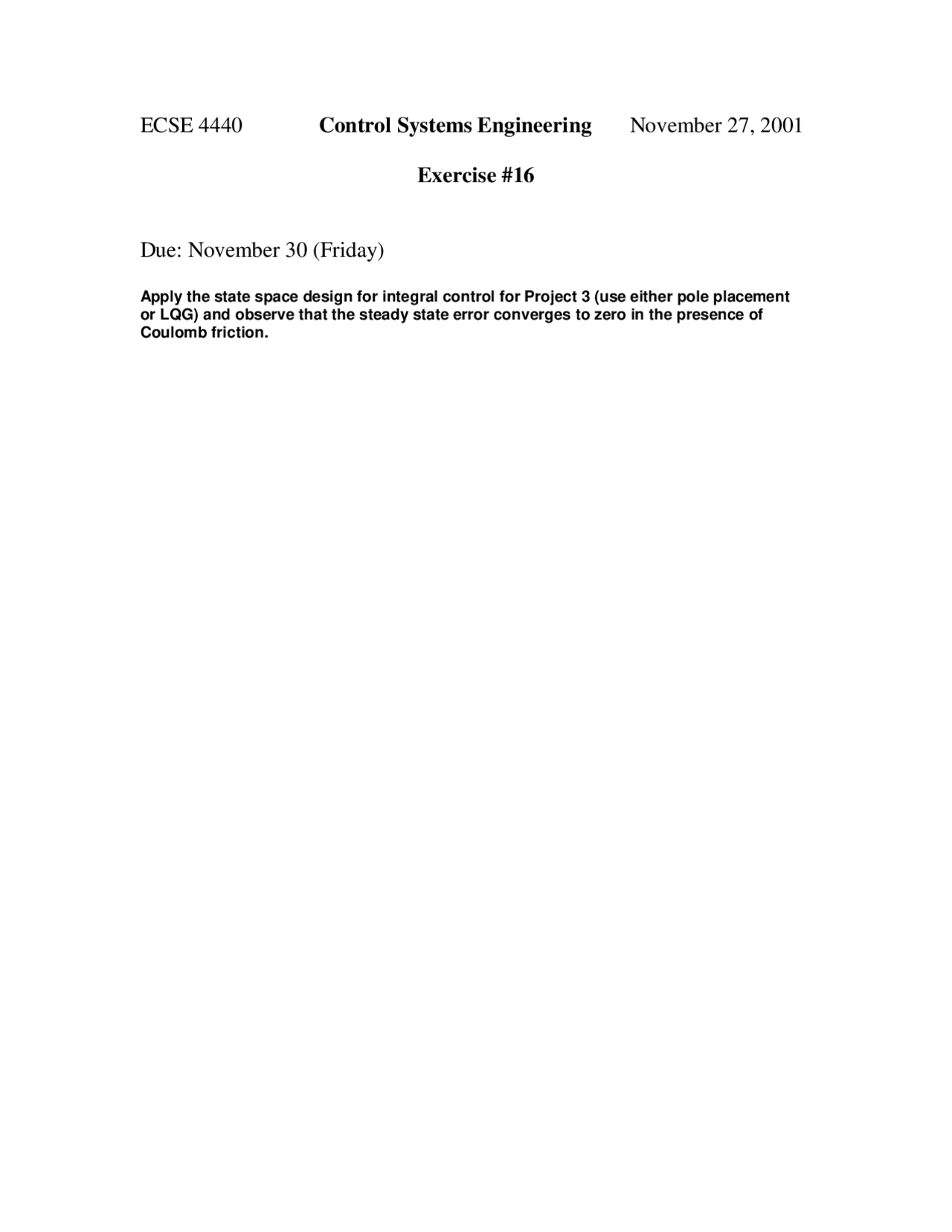 Control Systems Engineering Practice Exercise 16 Ecse 4440 Docsity