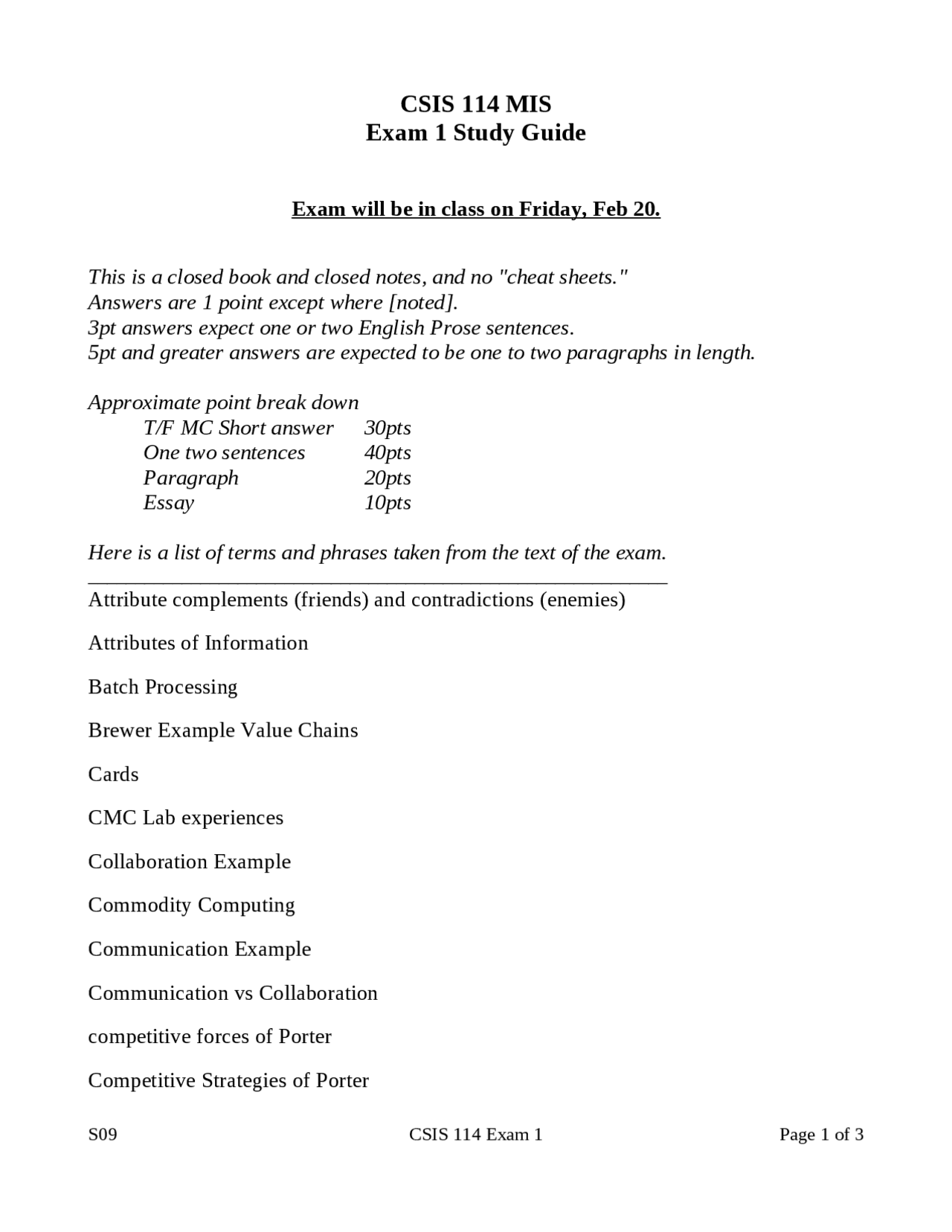 Old Exam 1 Study Guide - Management Information Systems | CSIS 114 ...