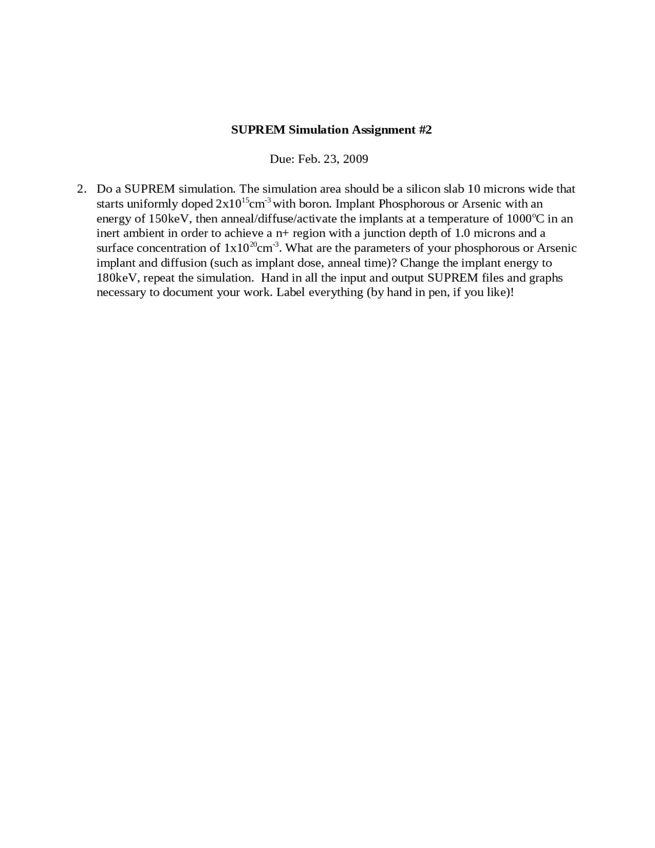 Supreme Simulations Assignment 2 Integrated Circuit Fabrication Lab