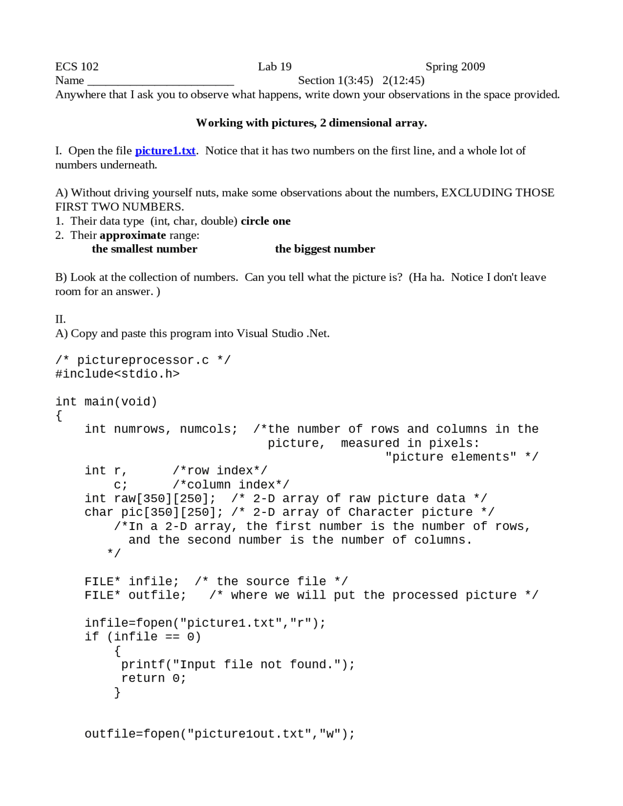 Lab Exercise For Ecs 102 Processing A Picture File Prof Marjory 4095