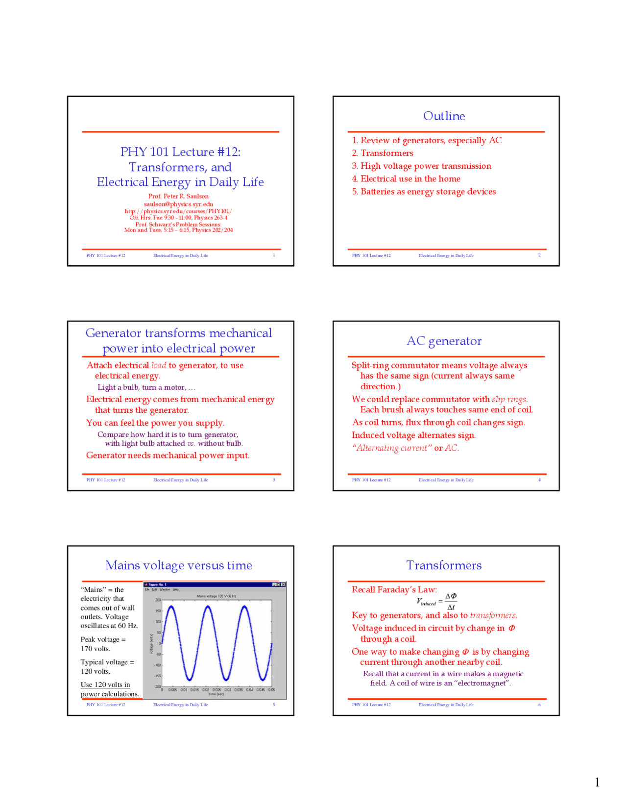 Transformers And Electrical Energy In Daily Life Lecture Slides Phy