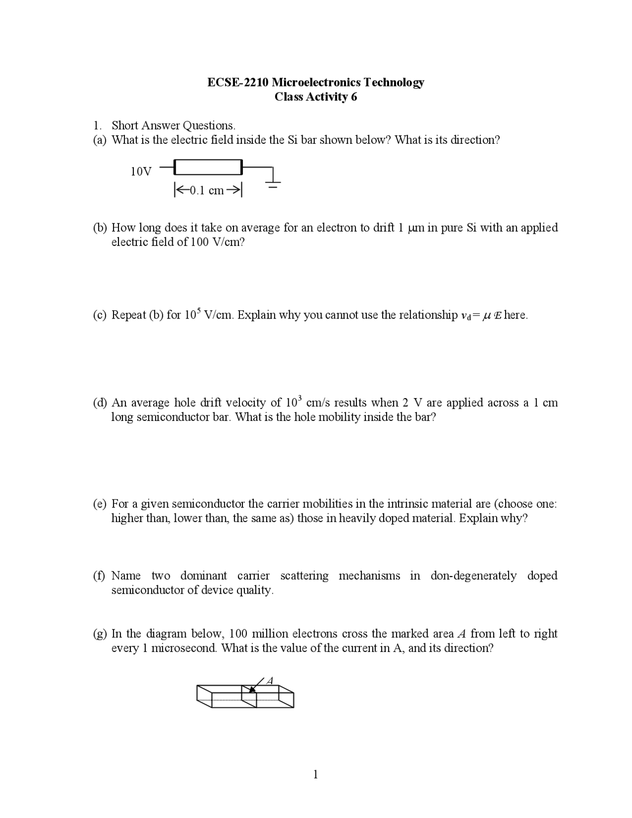 Microelectronics Technology Class Activity 6 Ecse 2210 Docsity