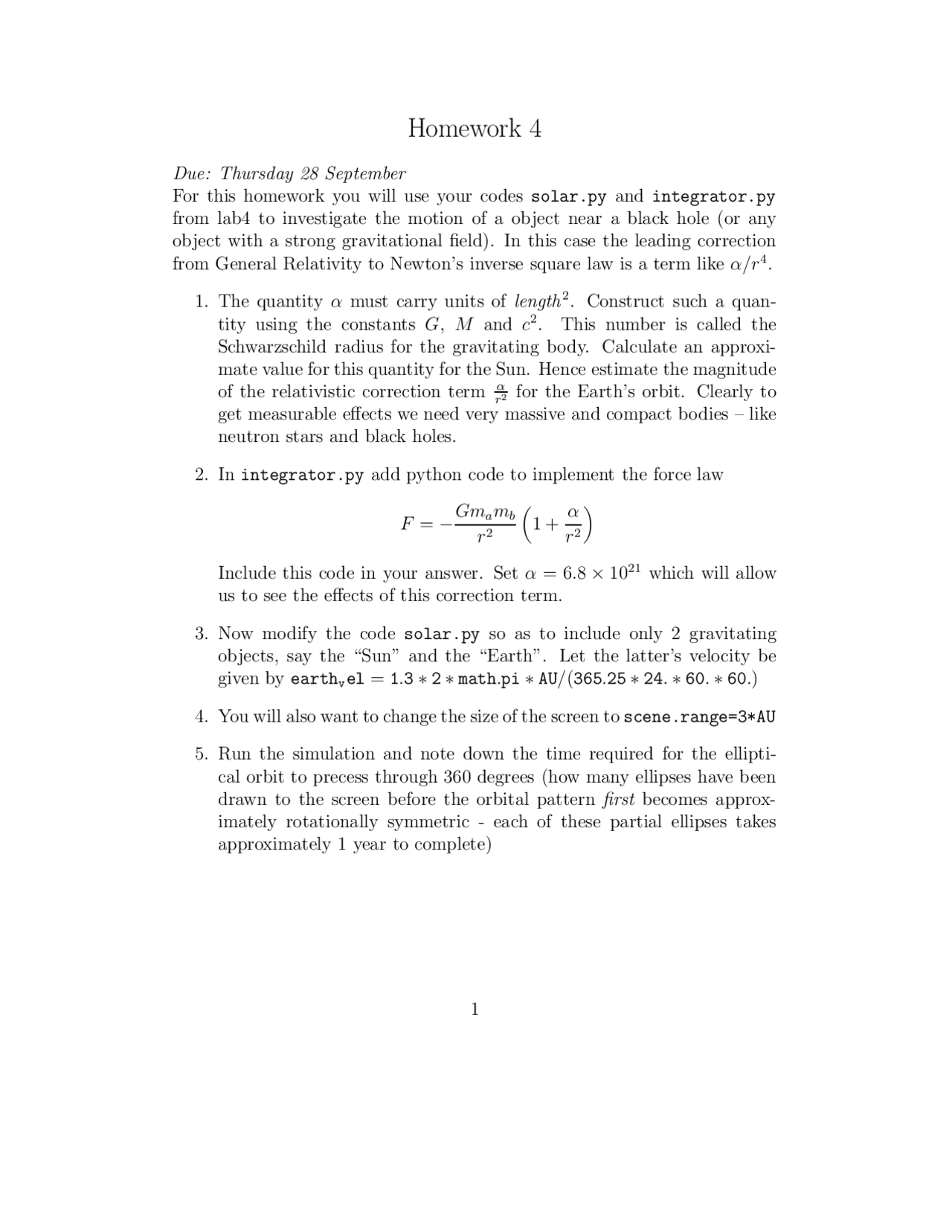Homework 4 Questions Science And Computers I Phy 307 Docsity
