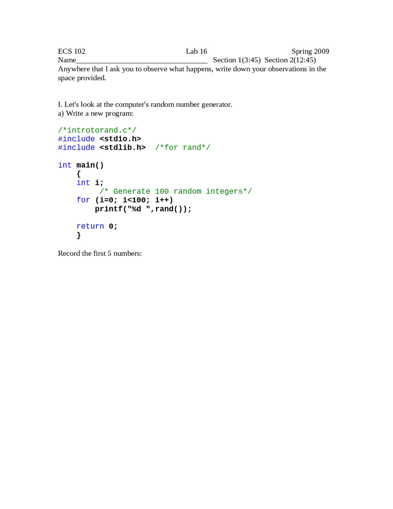 Lab 16 Questions On Introduction To Computing With Answers Ecs 102 1372