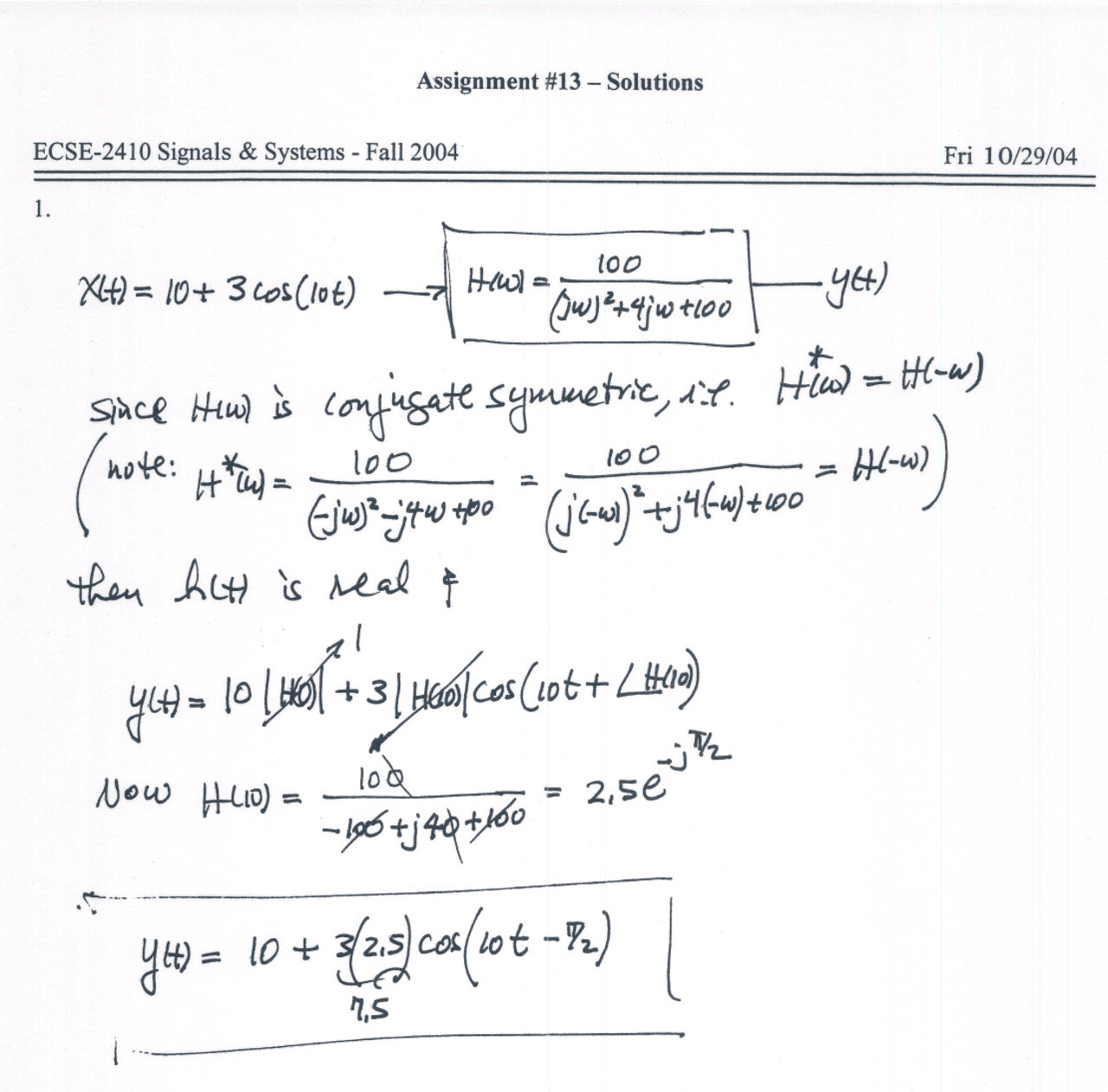 Conjugate Symmetric Systems In Signals Problems Assignment 13 Ecse