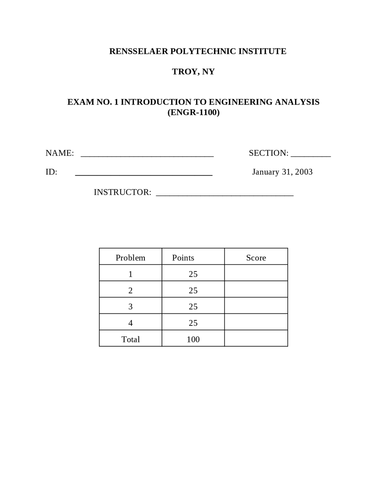 4 Problems Of Introduction To Energy Analysis Exam 1 Engr 1100