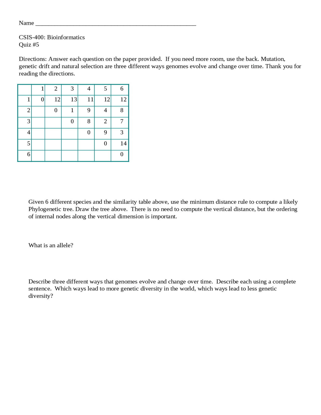 Quiz 5 Practice Questions Bioinformatics Csis Ssx Docsity