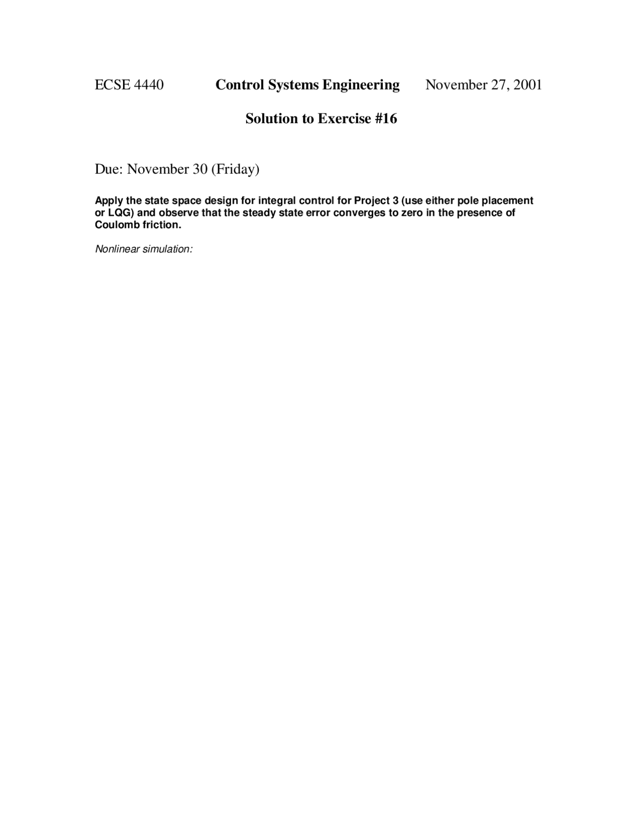 Solutions For Exercise 16 Control Systems Engineering Ecse 4440