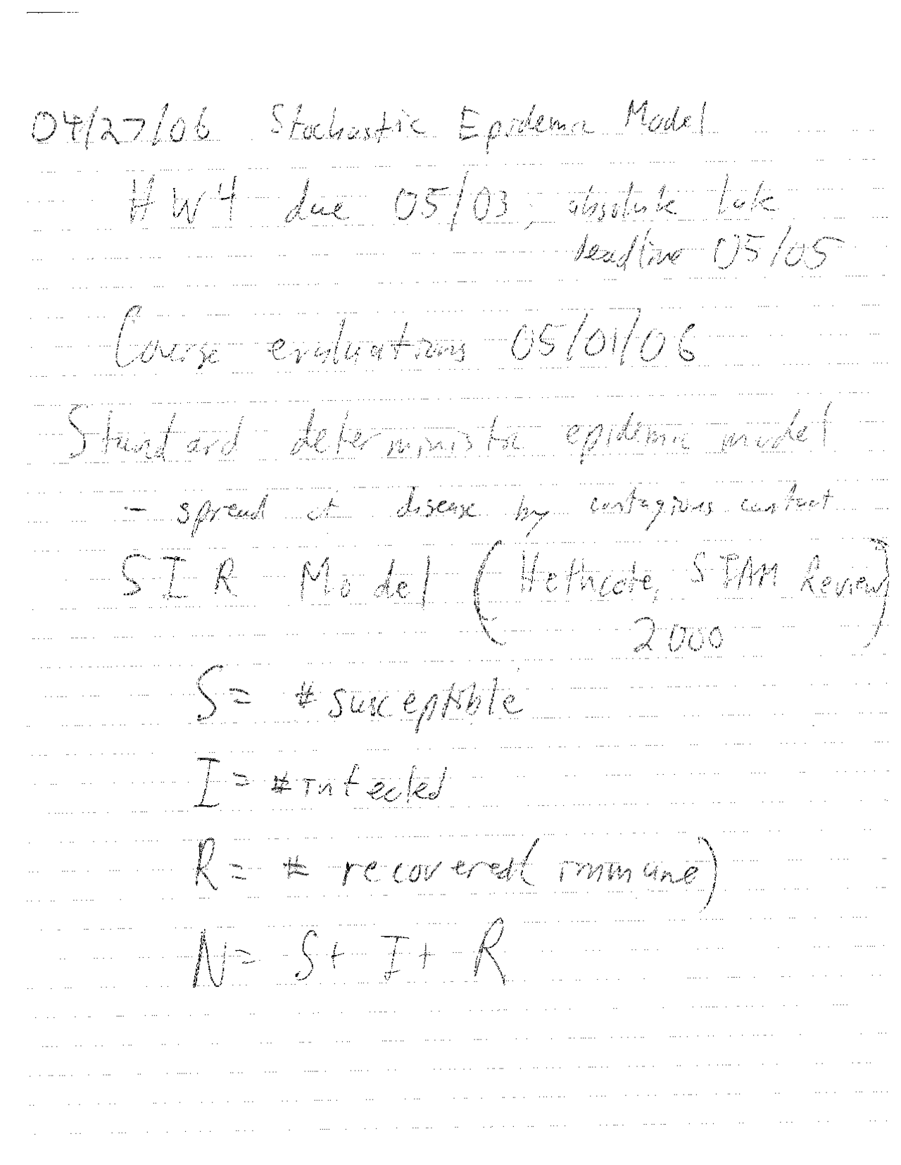Stochastic Epidemic Model Handwritten Notes Math 6790 Docsity