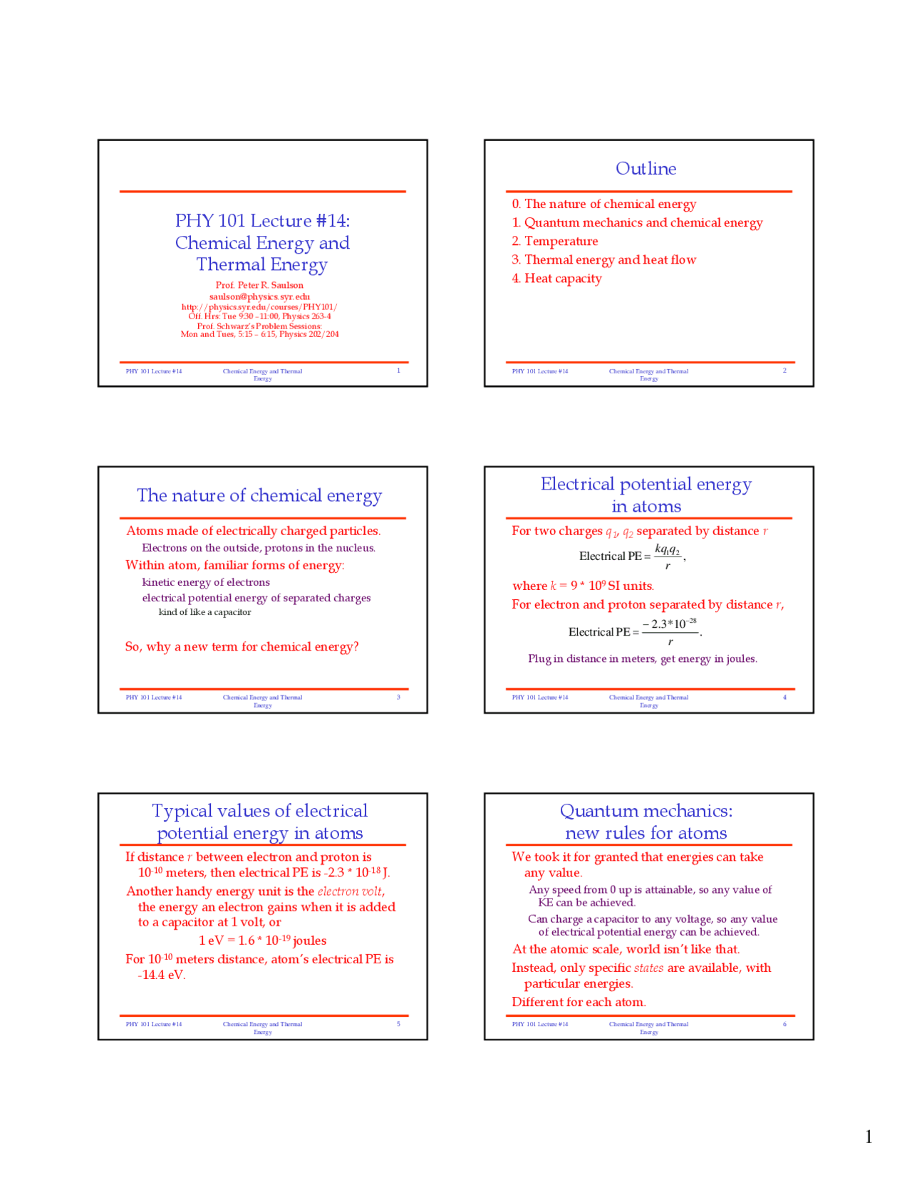 Chemical Energy And Thermal Energy Lecture Slides Phy 101 Docsity